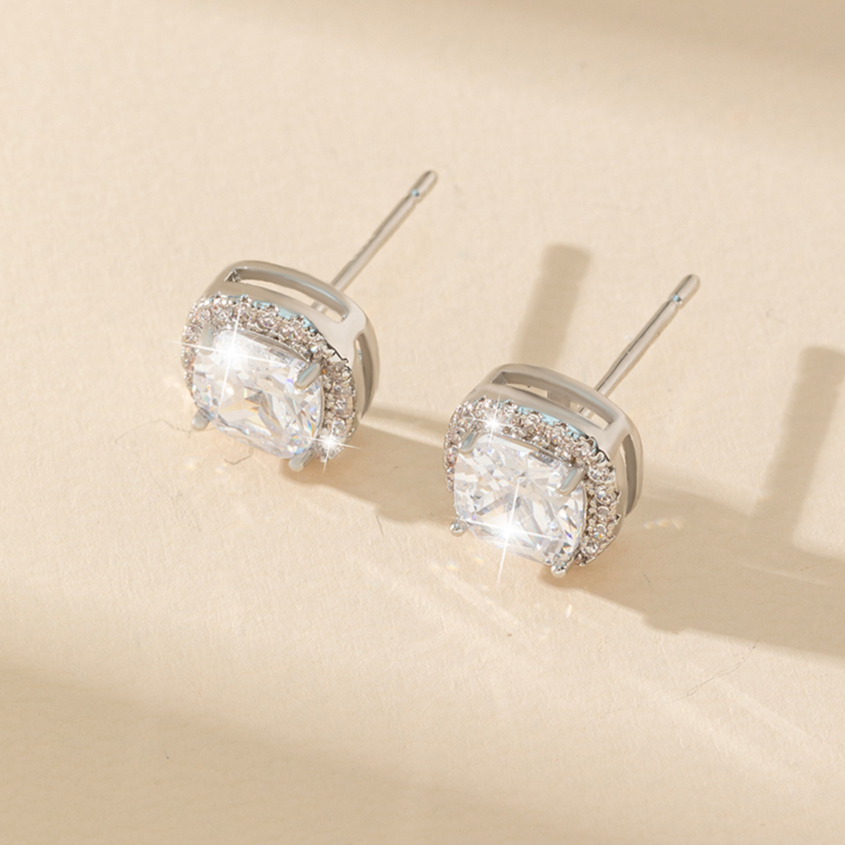 Classic Stud Earrings Inlaid Square Shape Zirconia - Temu Australia