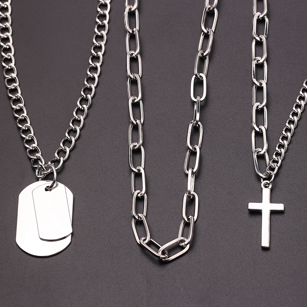Hip Hop Chain Necklaces Multi Layer Cross Dog Tag Charms - Temu Australia