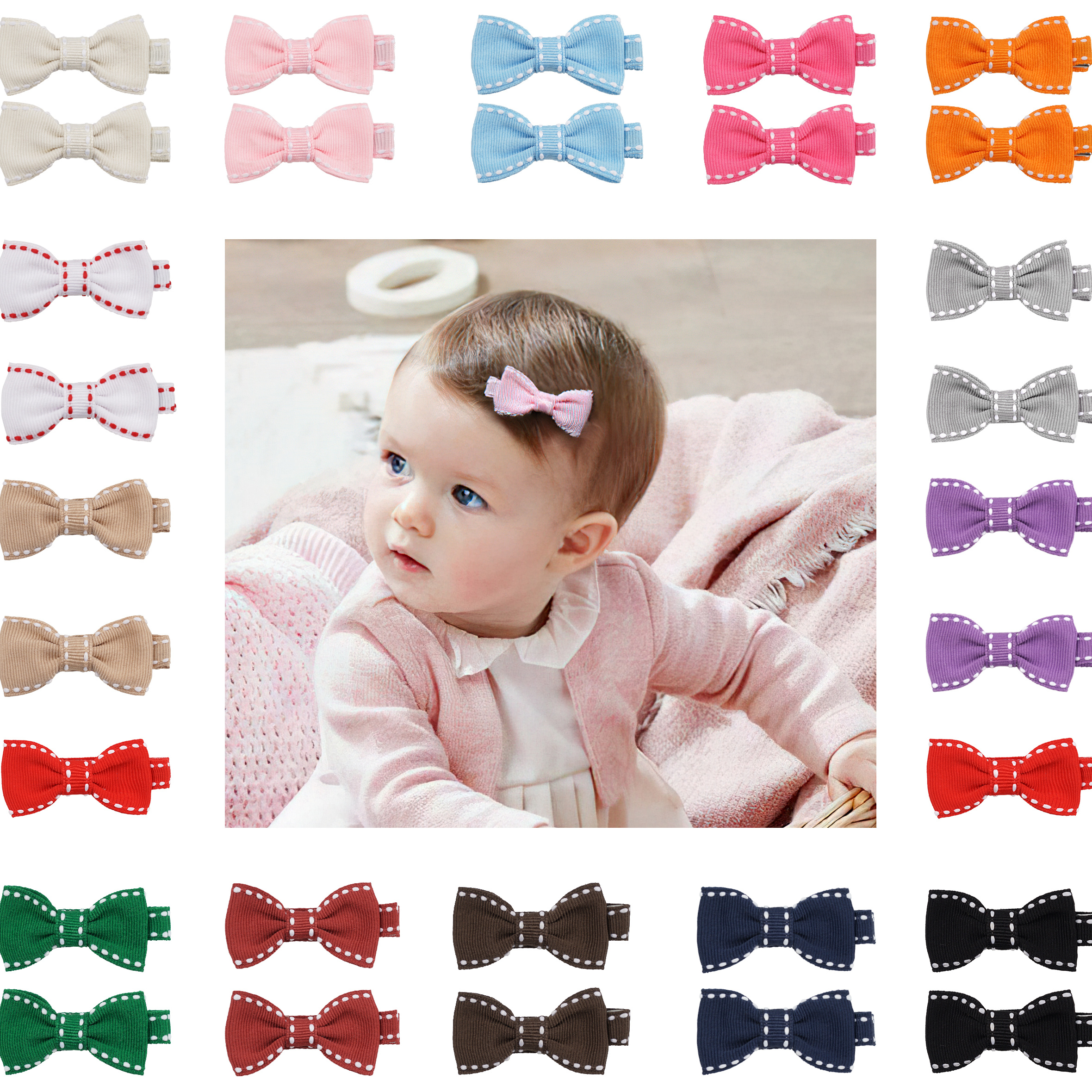 30pcs Solid Color Girls Hair Bows Clips Hair Accessories Barrettes Non ...
