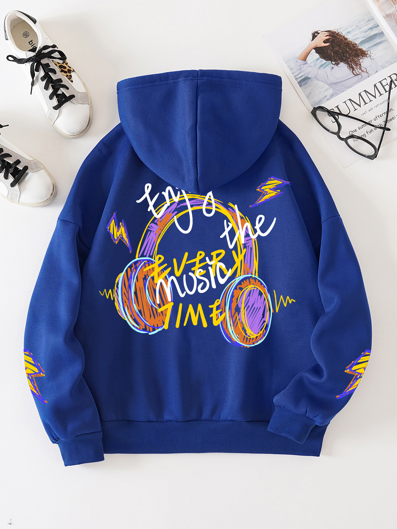 Drawstring Zip Hooded Shirt Headphone Graphic Print Pockets - Temu ...
