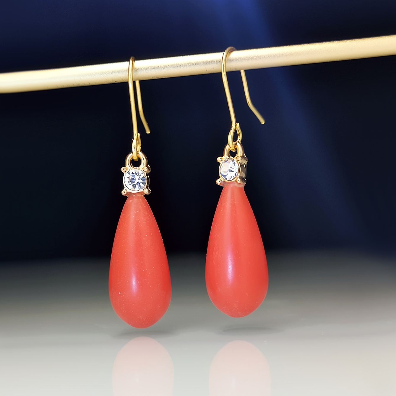 Red Stone Drop Dangle Earrings 14k Gold Plated Ear Jewelry For Women