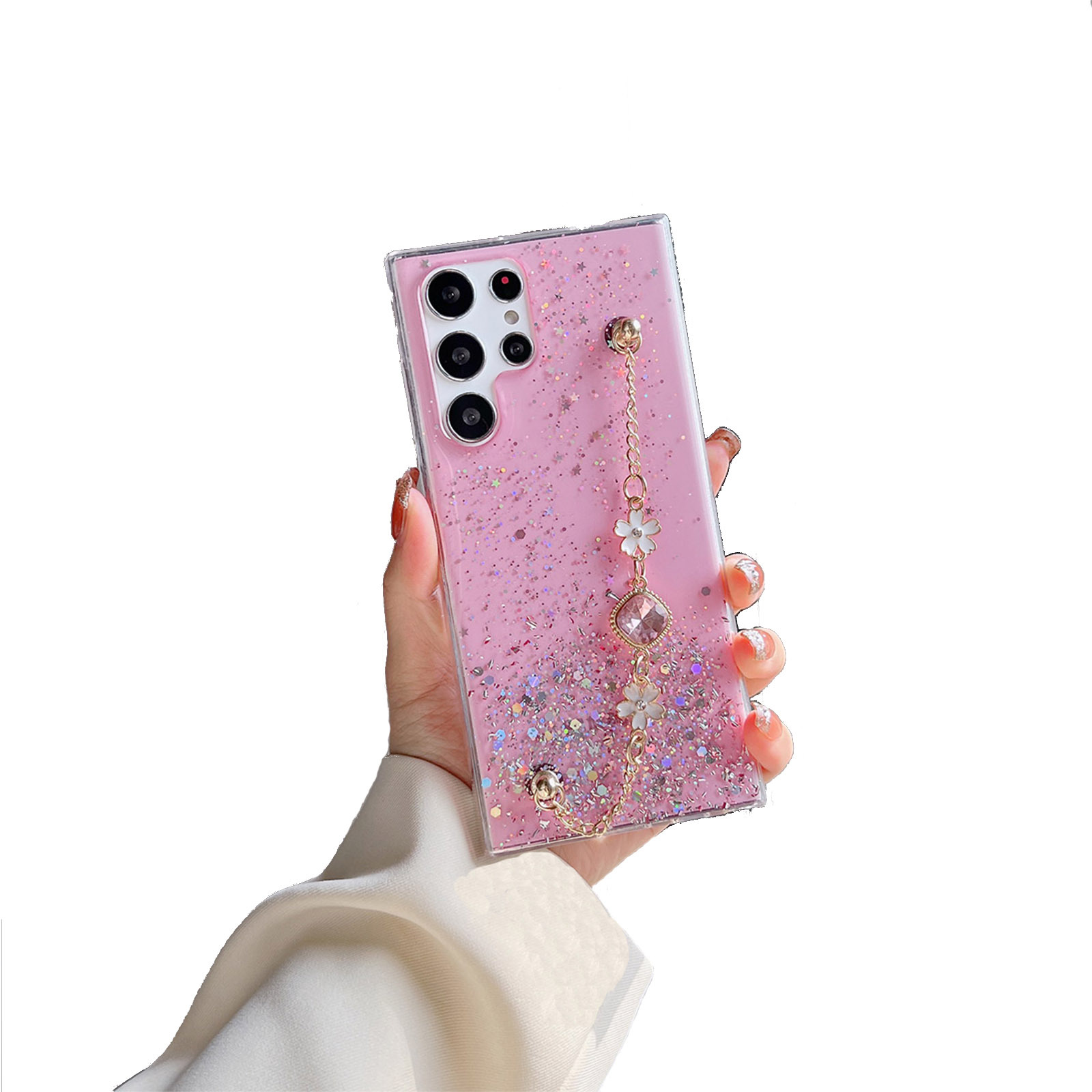 Pink Gradual Change Glittering Phone Case Lanyard Samsung - Temu