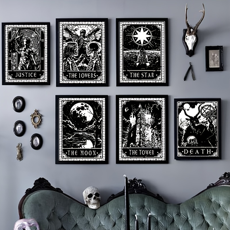 6pcs/set Black White Tarot Posters Wall Art, Living Room Bedroom Modern ...