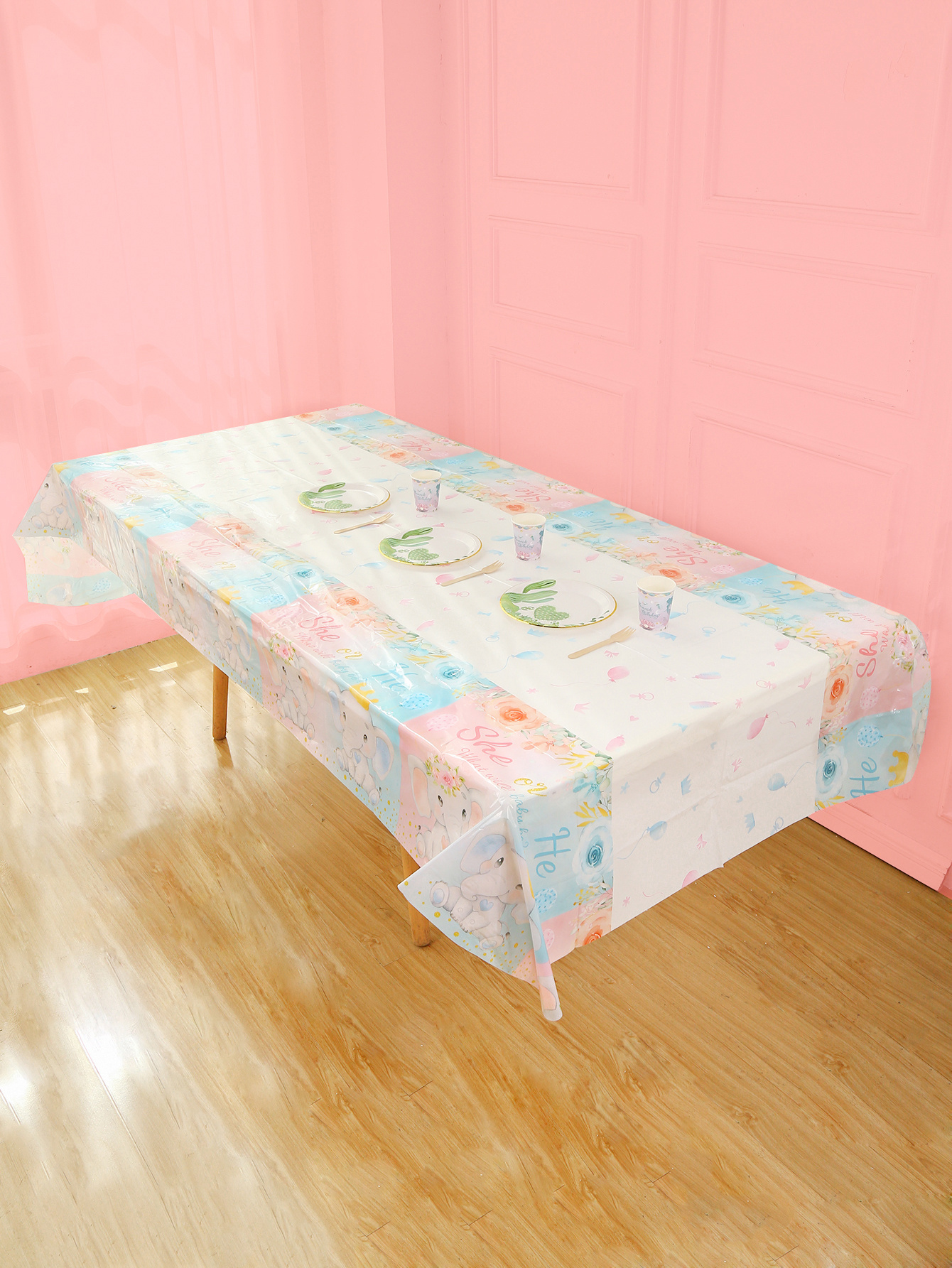 Disposable Tablecloth Cute Baby Elephant Theme Gender Reveal - Temu ...