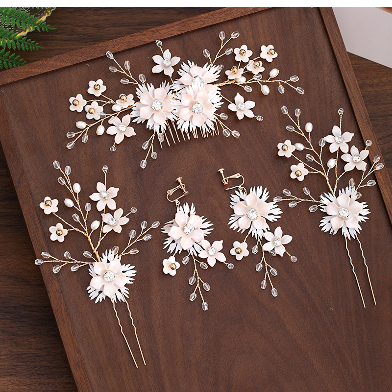 wedding hair pins earrings set flower hair clips headpiece - Temu Australia