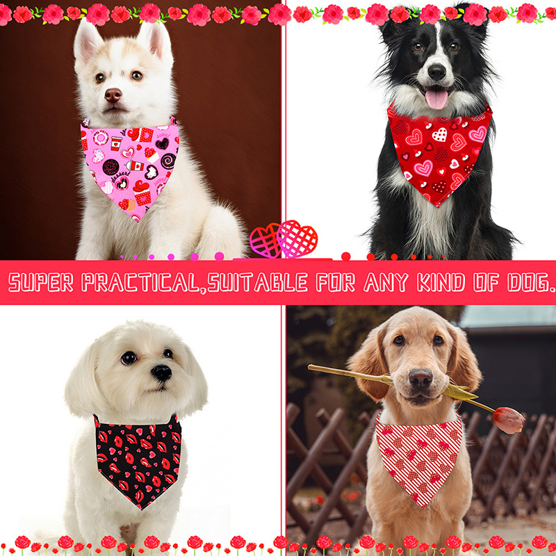 Pet Print Saliva Towel Dog Cat Triangle Scarf Valentines Day Pet ...