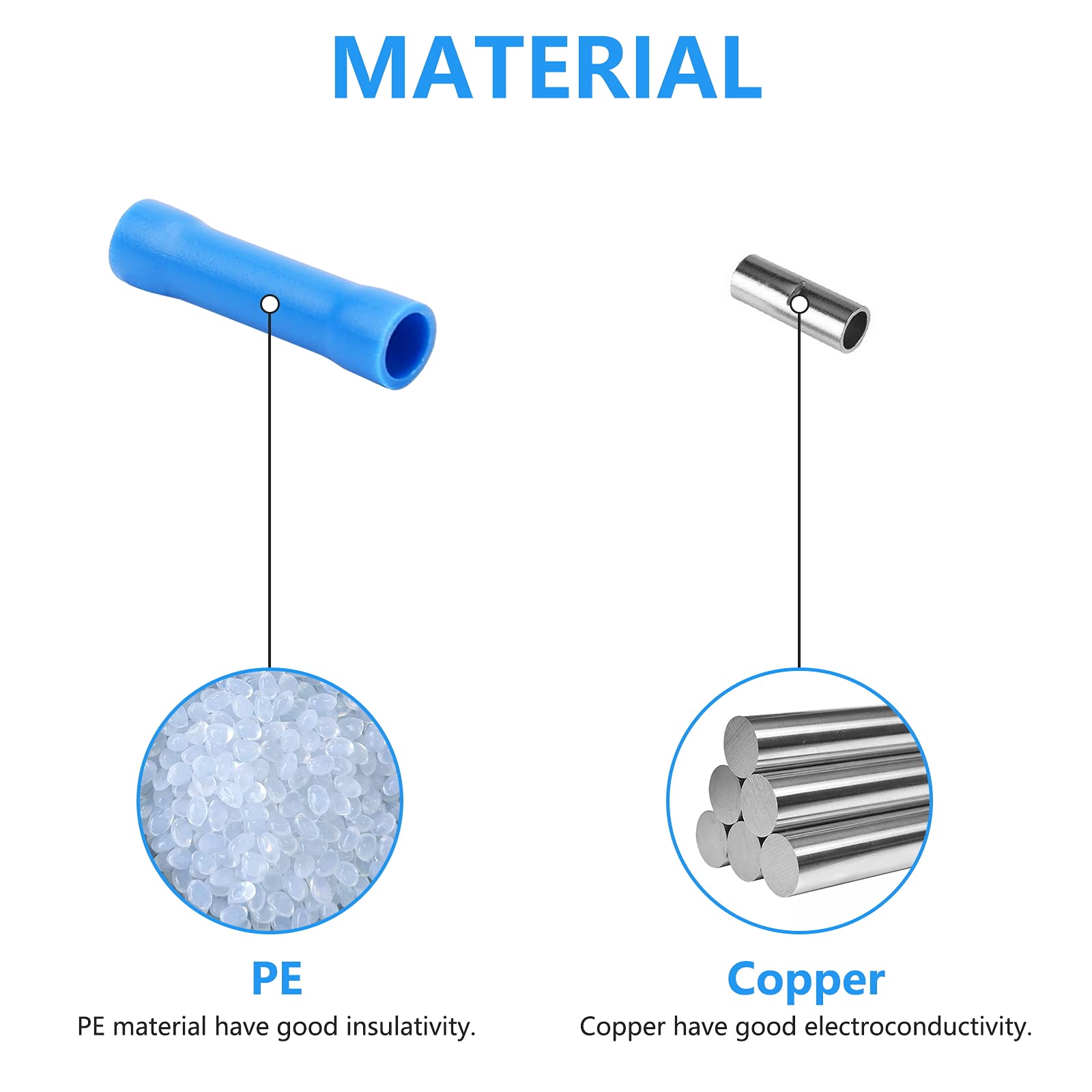 50pcs Butt Splice Crimp Connectors Vinyl Insulated Butt Splice ...