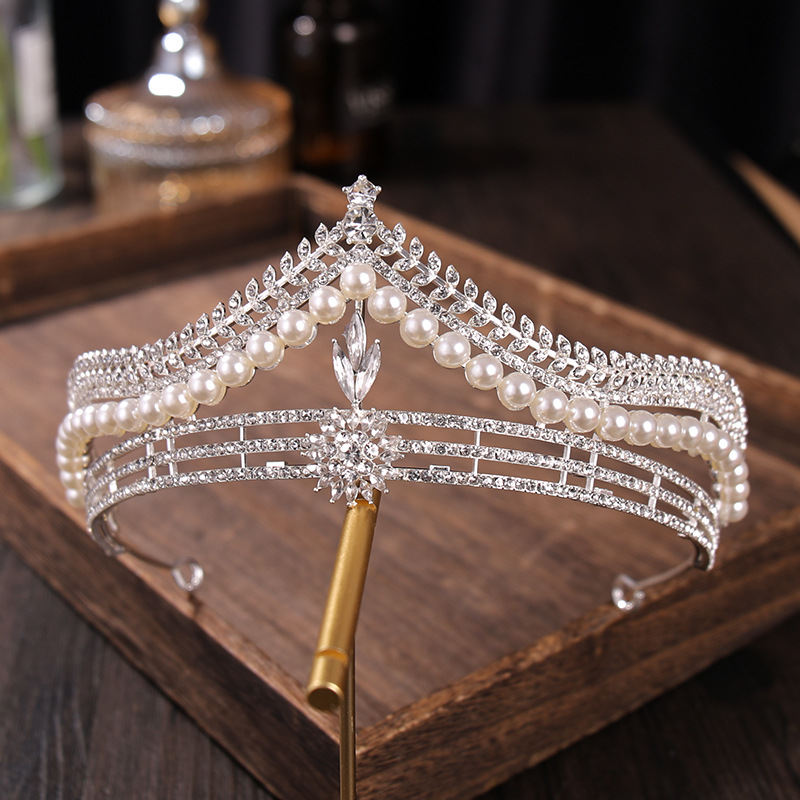 Luxury Faux Pearl Crystal Tiaras And Crowns For Women Bride Rhinestone ...