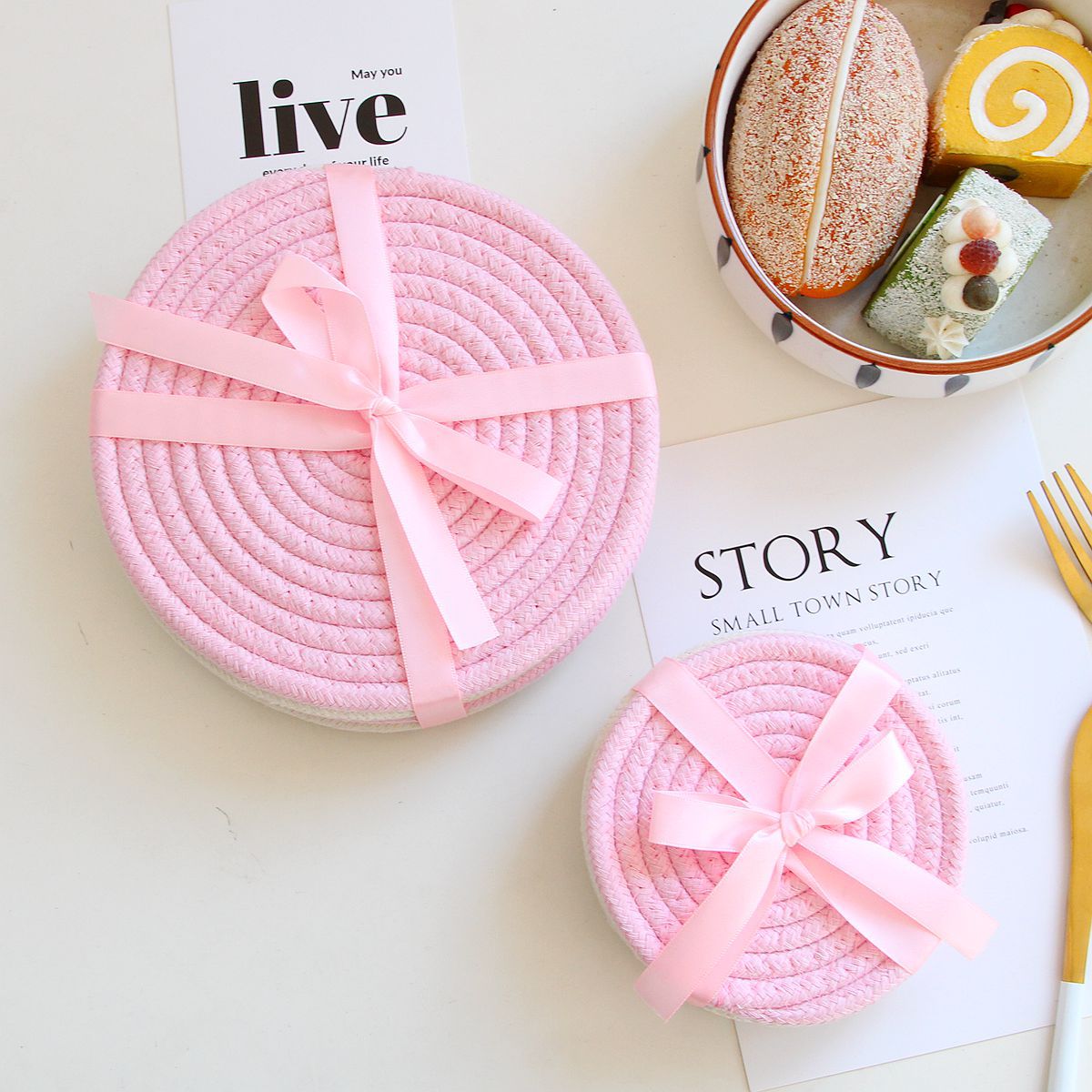 Ribbon Bow Round Hand Woven Coasters - Temu Norway