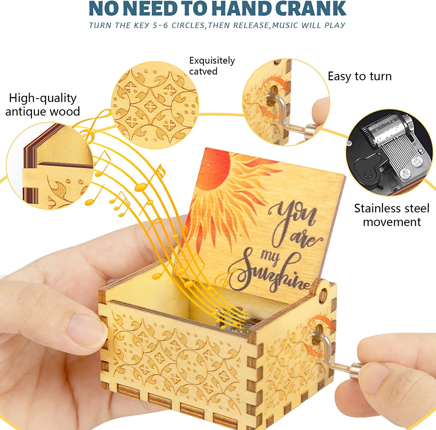 music box sunshine vintage engraved wood music box musical - Temu Australia