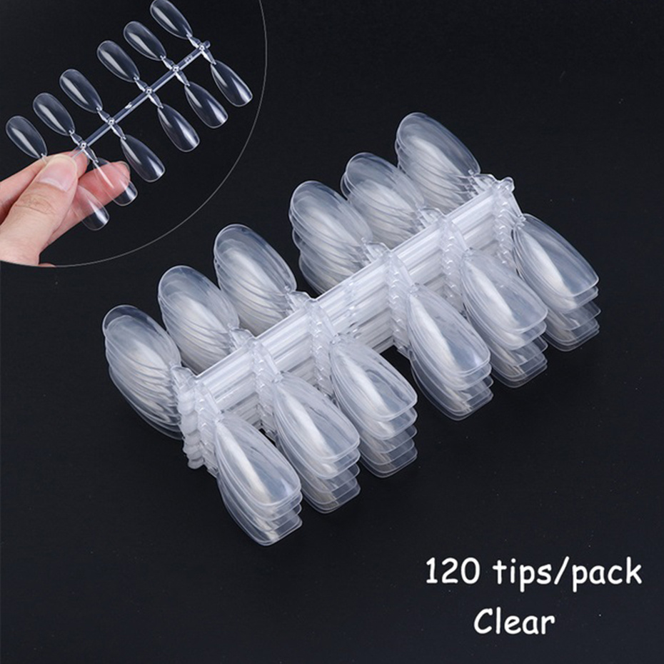 120pcs Stiletto Fake Nail Nature Clear False Nail Full Cover Tips For ...