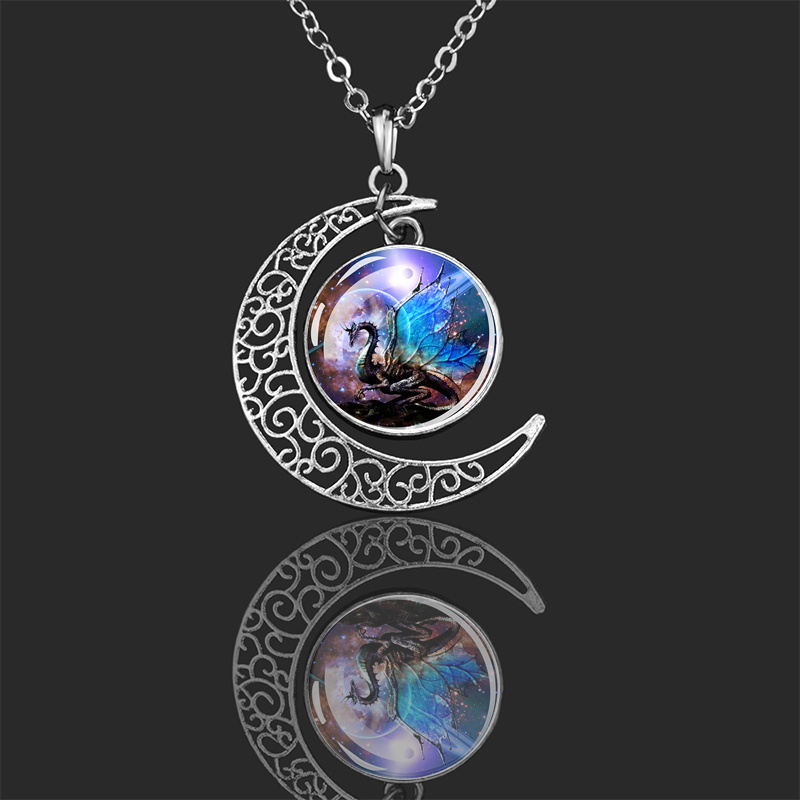 Hollow Carved Moon Glass Pendant Necklace Cosmic Galaxy - Temu United ...