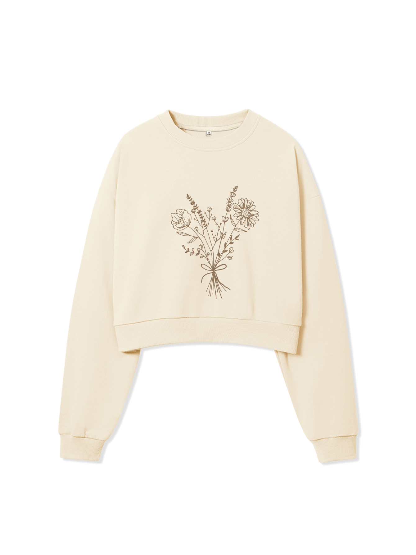 Flower Graphic Print Crop Sweatshirt, Long Sleeve Crew Neck Pullover ...