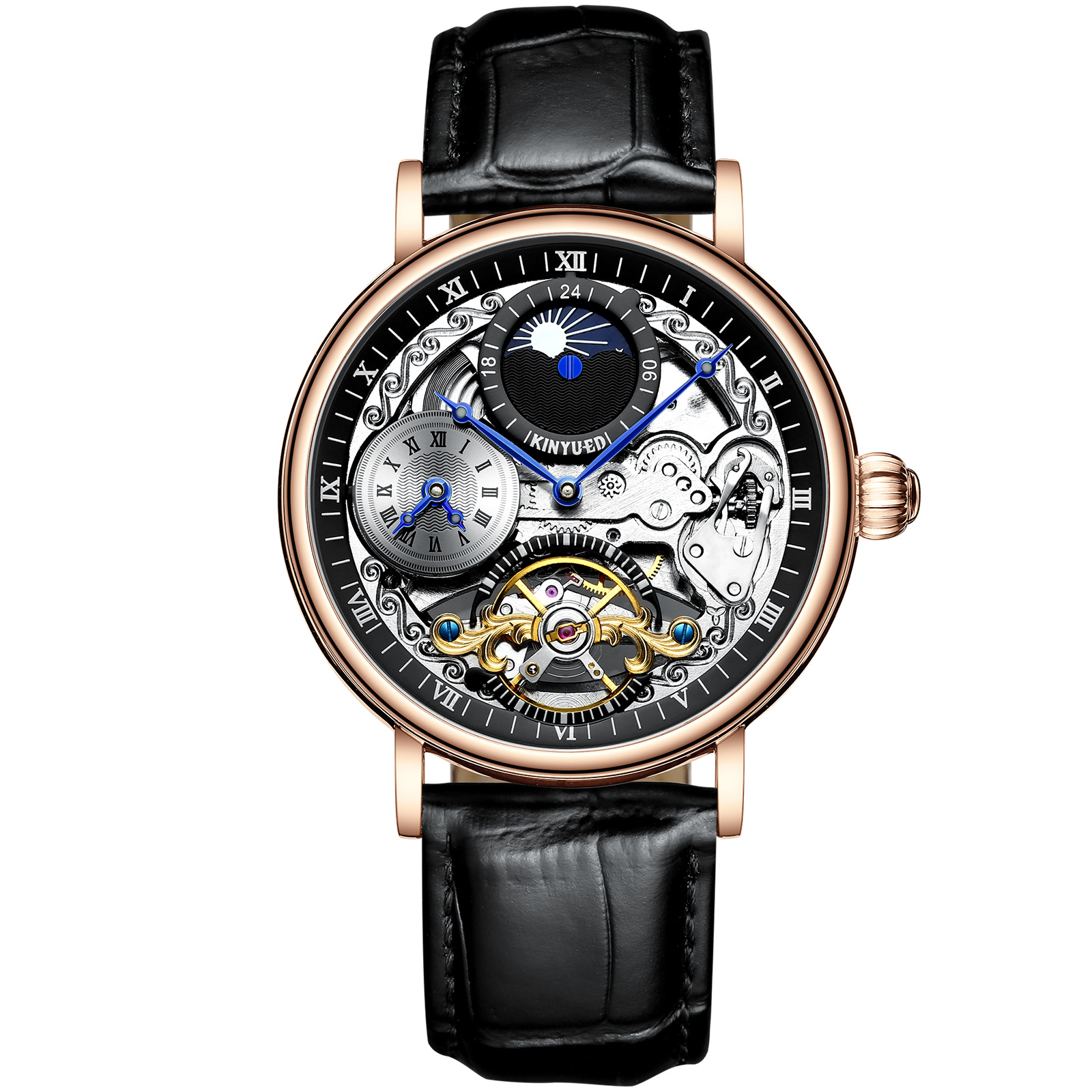 1pc Men's Golden Gentleman's Watch Double Sided Hollow Automatic ...