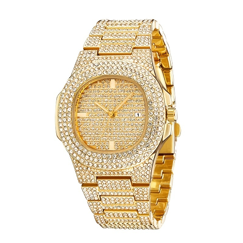 1pc Fashion Casual Luxury Full Artificial Diamond Calendar Watch ...