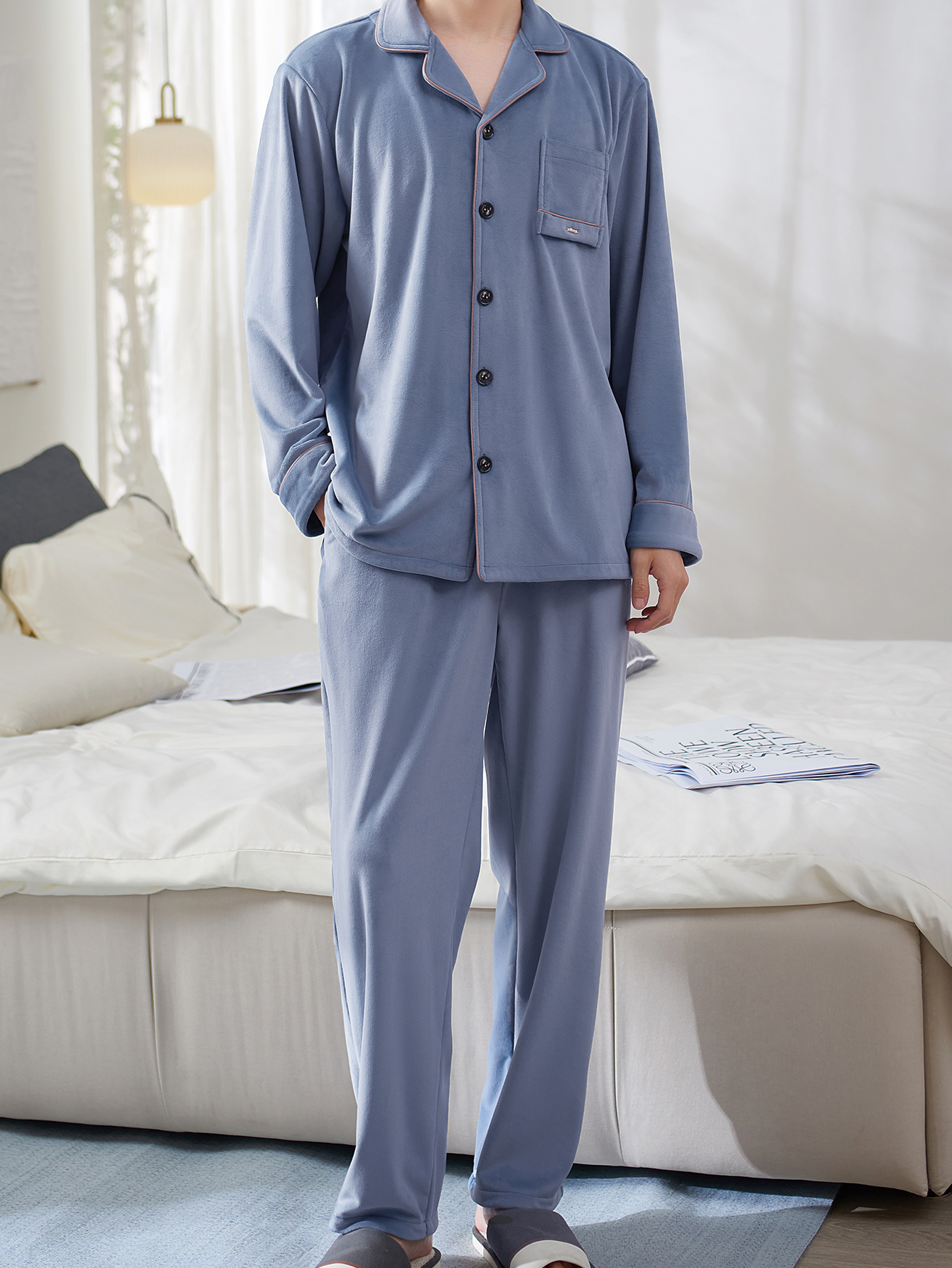 Men's Warm Thermal Comfortable Pajama Sets Pocket Button - Temu United ...