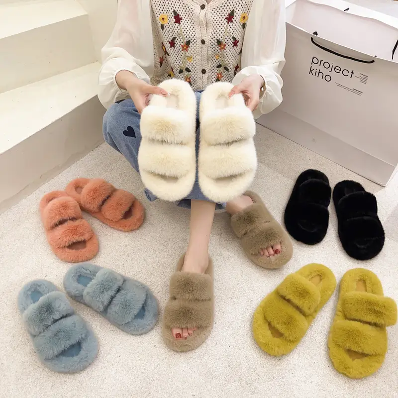 Womens Fuzzy Open Toe Slippers Warm Cozy Slip Fluffy Non Temu United