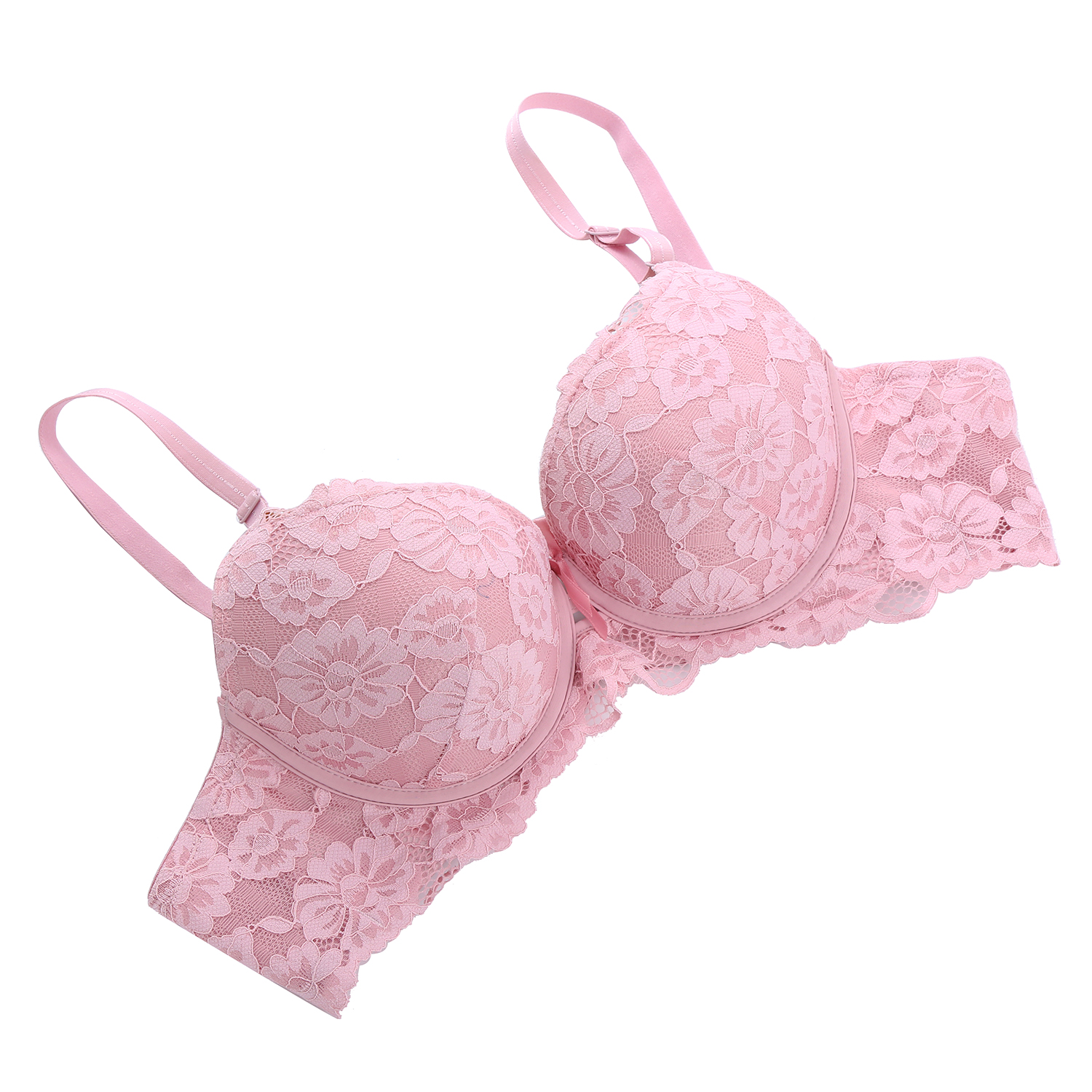 Everyday Lace Pink Bras Bow Elastane Sexy Solid Medium - Temu