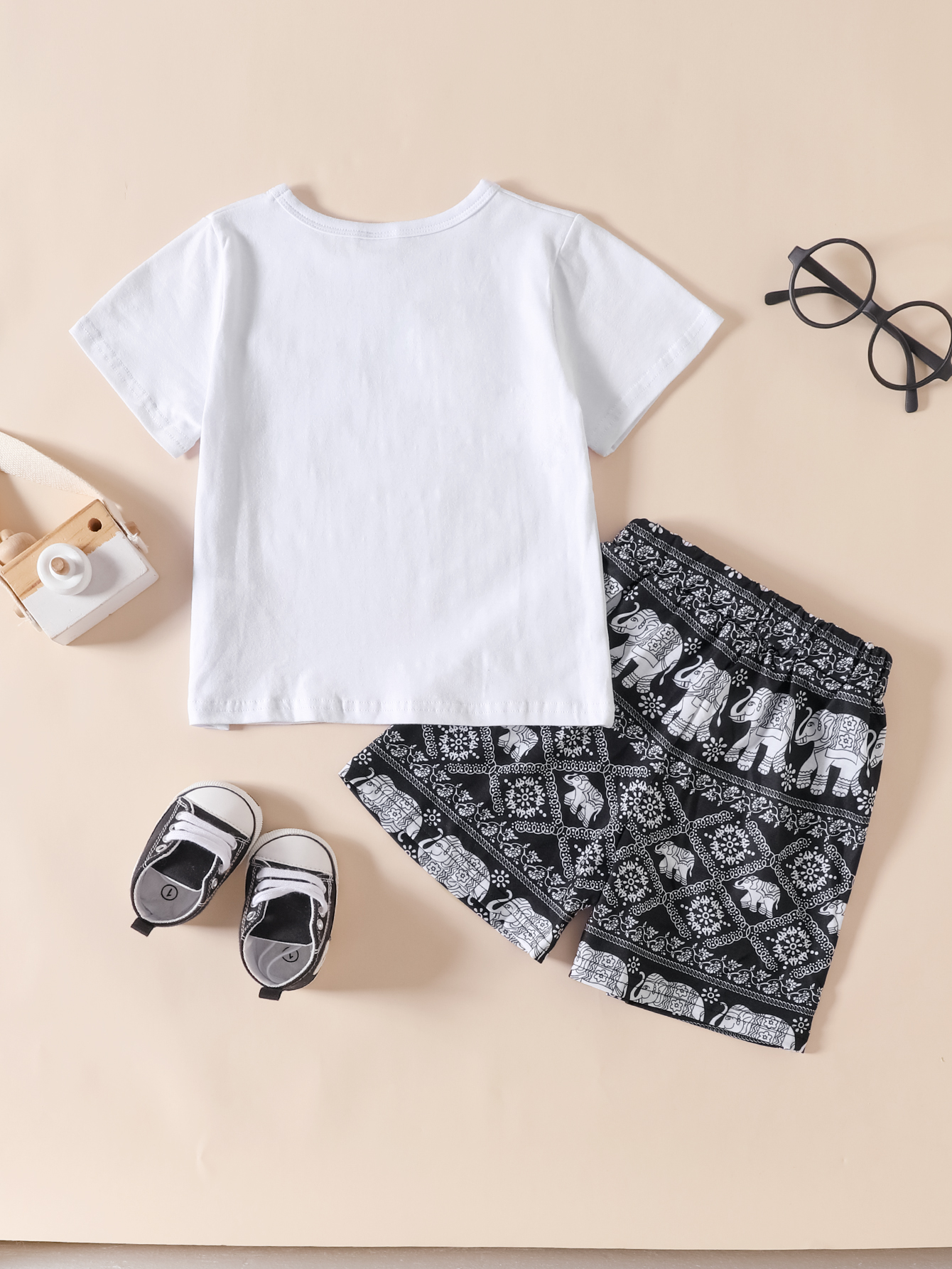 Boys Elephant Casual Outfit Round Neck T shirt Shorts Summer - Temu New Zealand