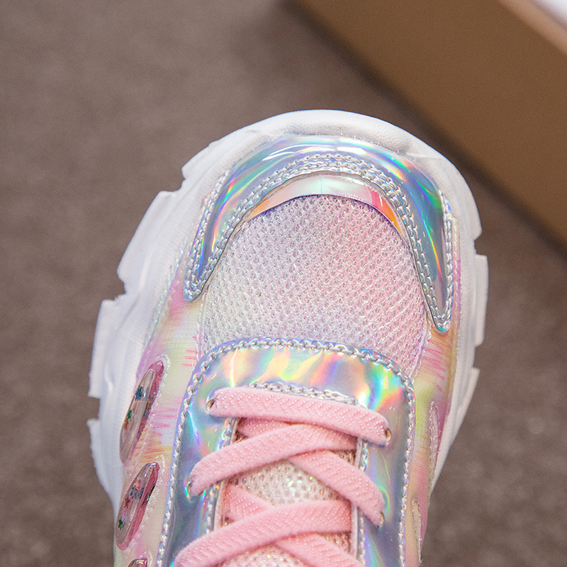 Girls Soft Sole Sneakers Laser Reflective Mesh Lightweight - Temu New ...