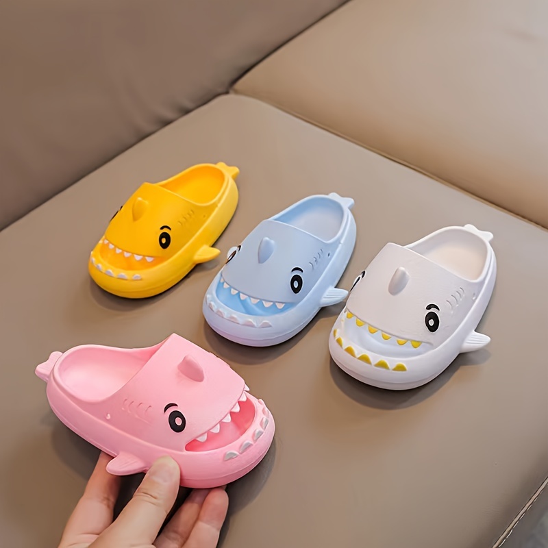 Boys Cartoon Shark Non-slip Slides, Casual Lightweight Slippers, Comfortable Open Toe Shoes For ...