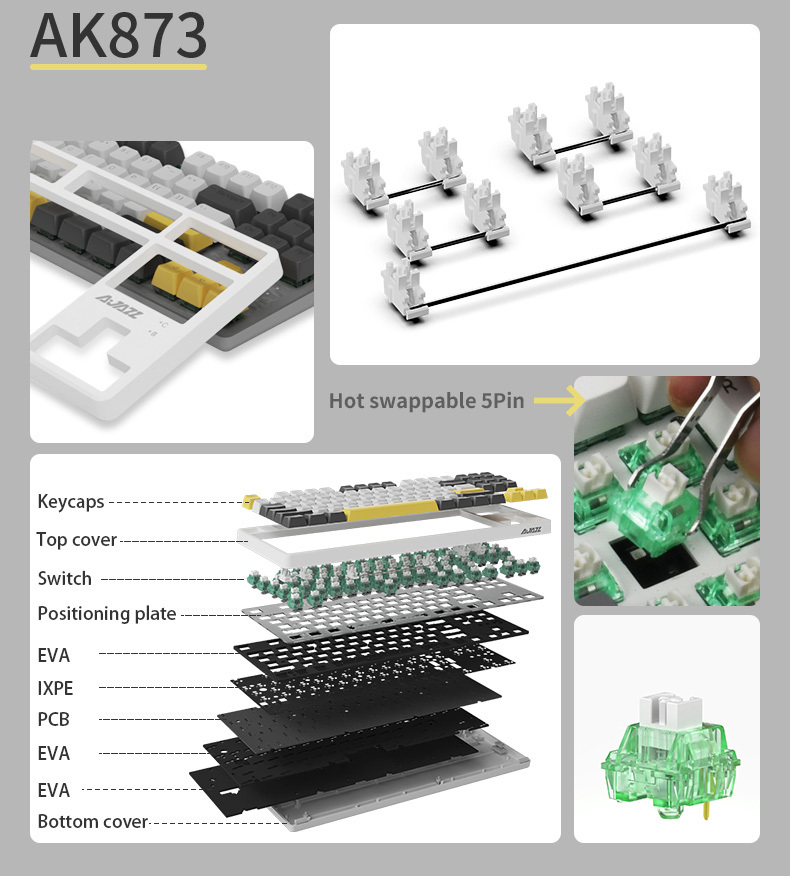 Ak873 Wireless Three mode Hot swappable Mechanical Keyboard - Temu ...