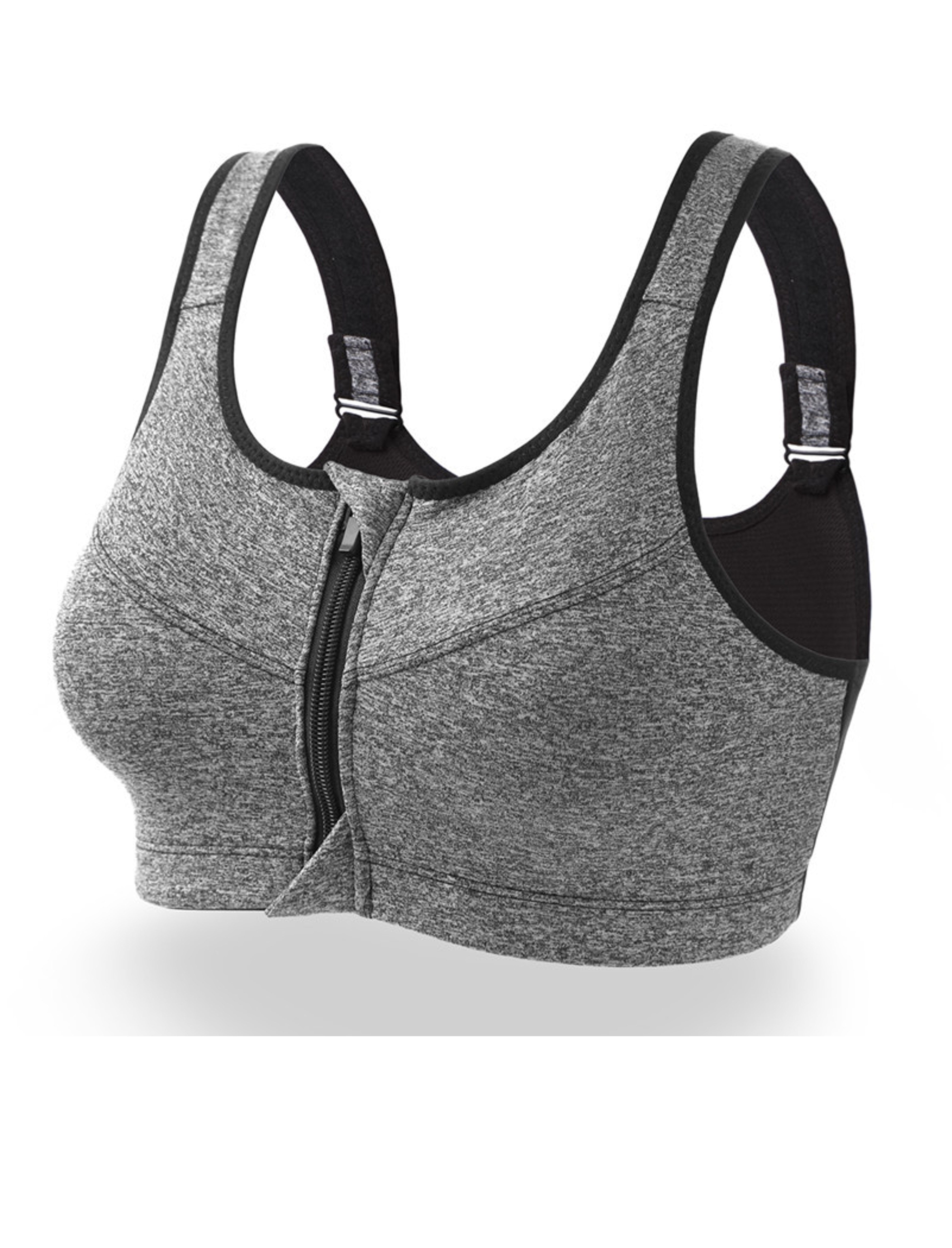 Solid Zipper Front Push Sports Bra Wide Strap High Impact - Temu United ...