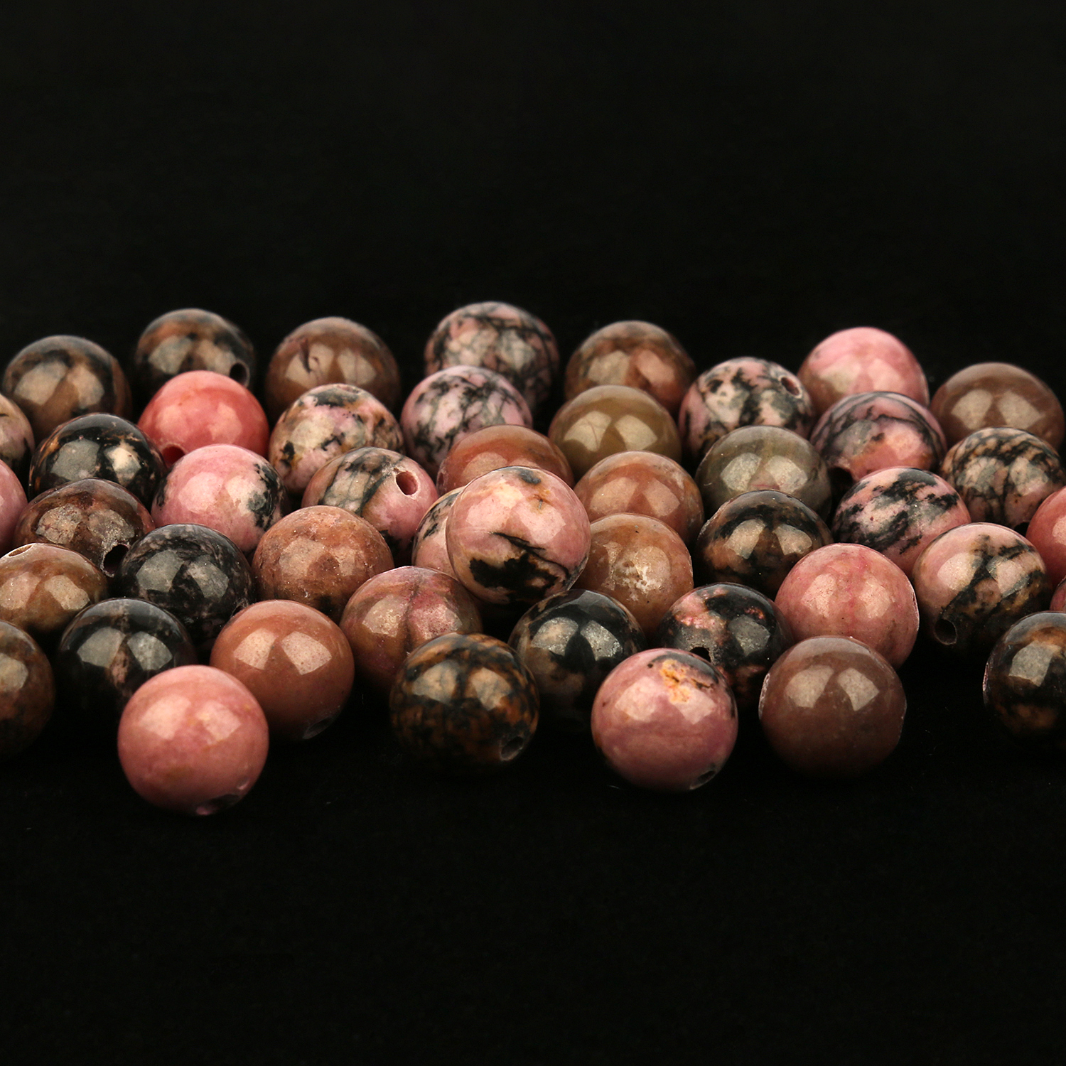 Natural Stone Black Lace Rhodonite Beads Round Loose Beads - Temu