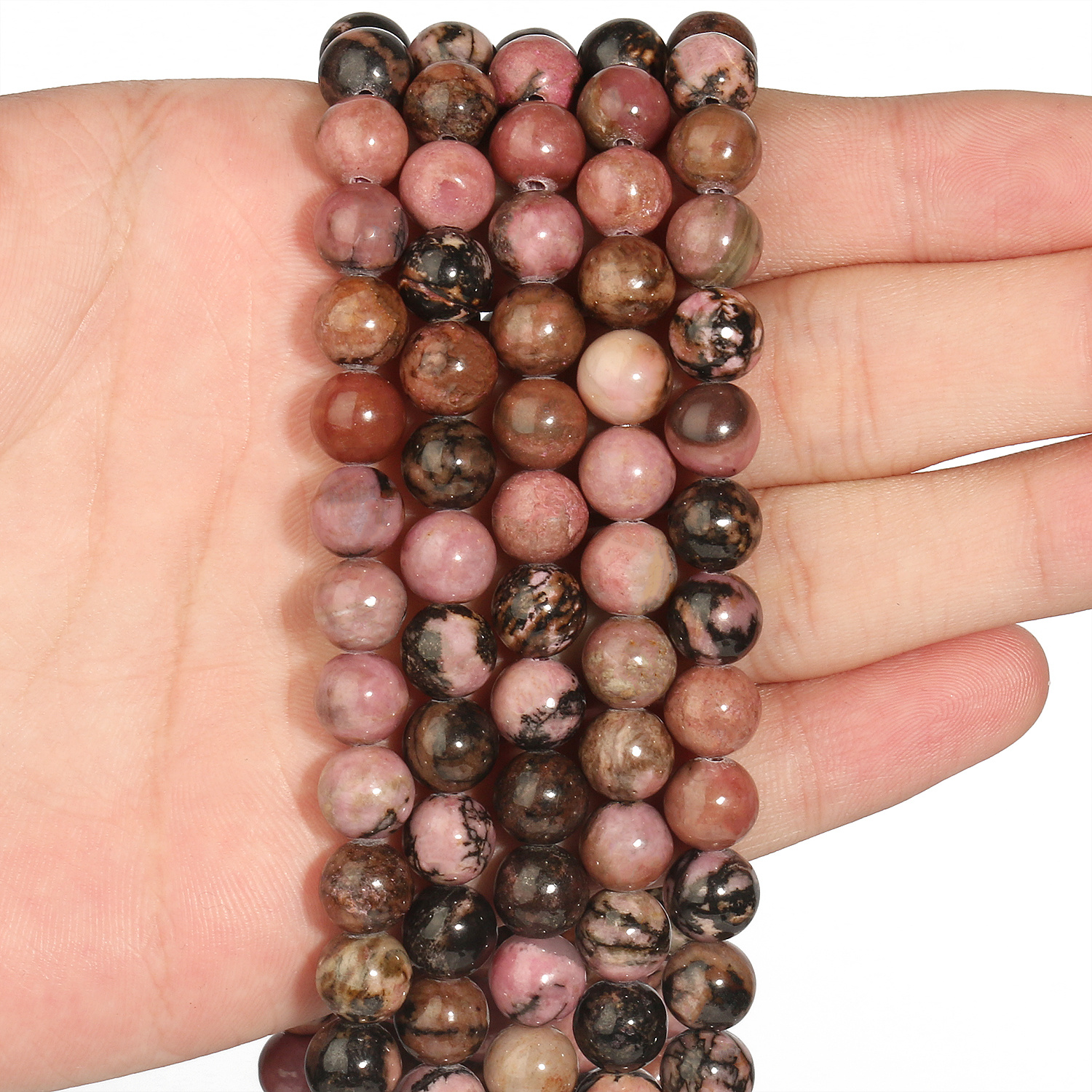 Natural Stone Black Lace Rhodonite Beads Round Loose - Temu