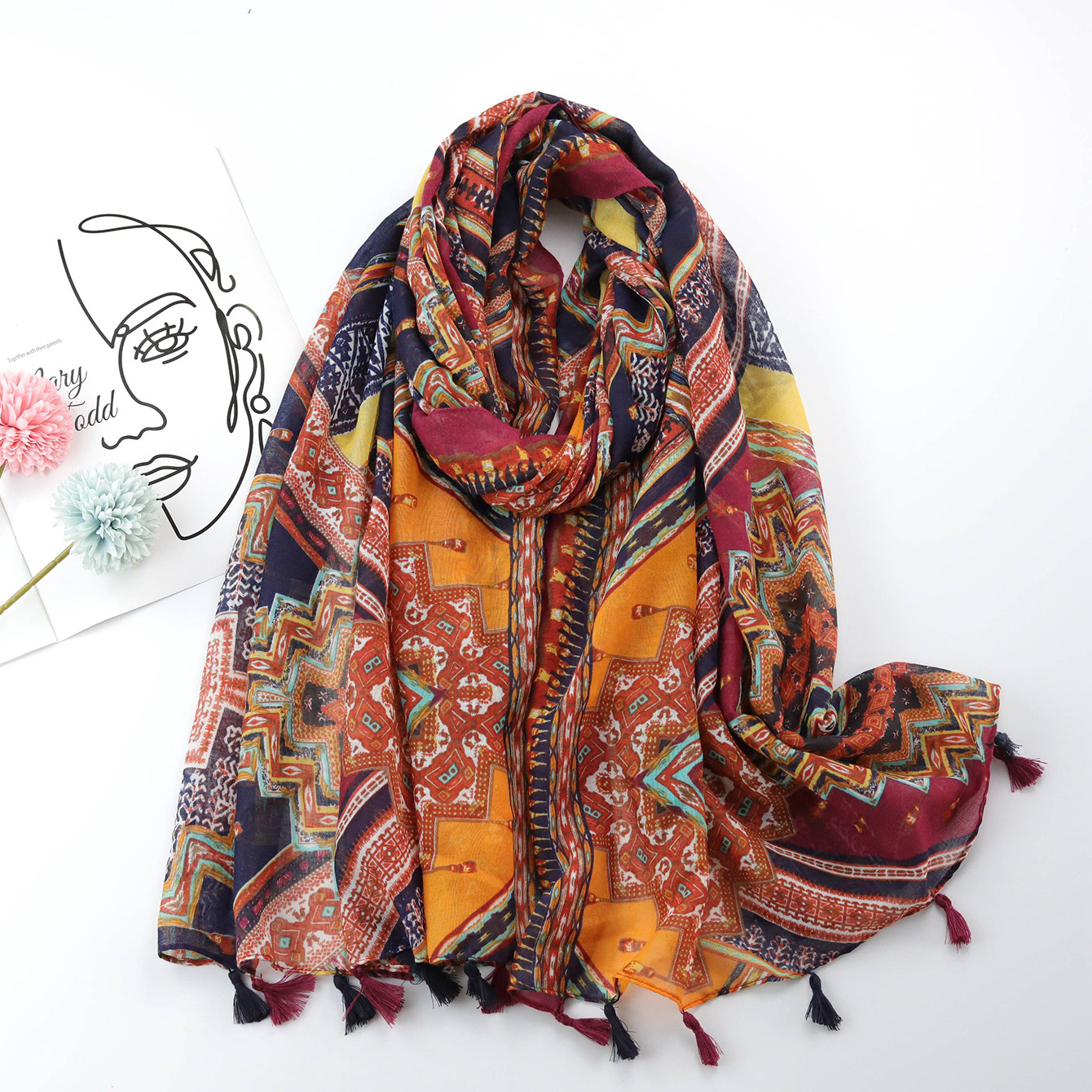 Vintage Floral Print Boho Scarf Shawl Elegant Casual Seaside - Temu ...