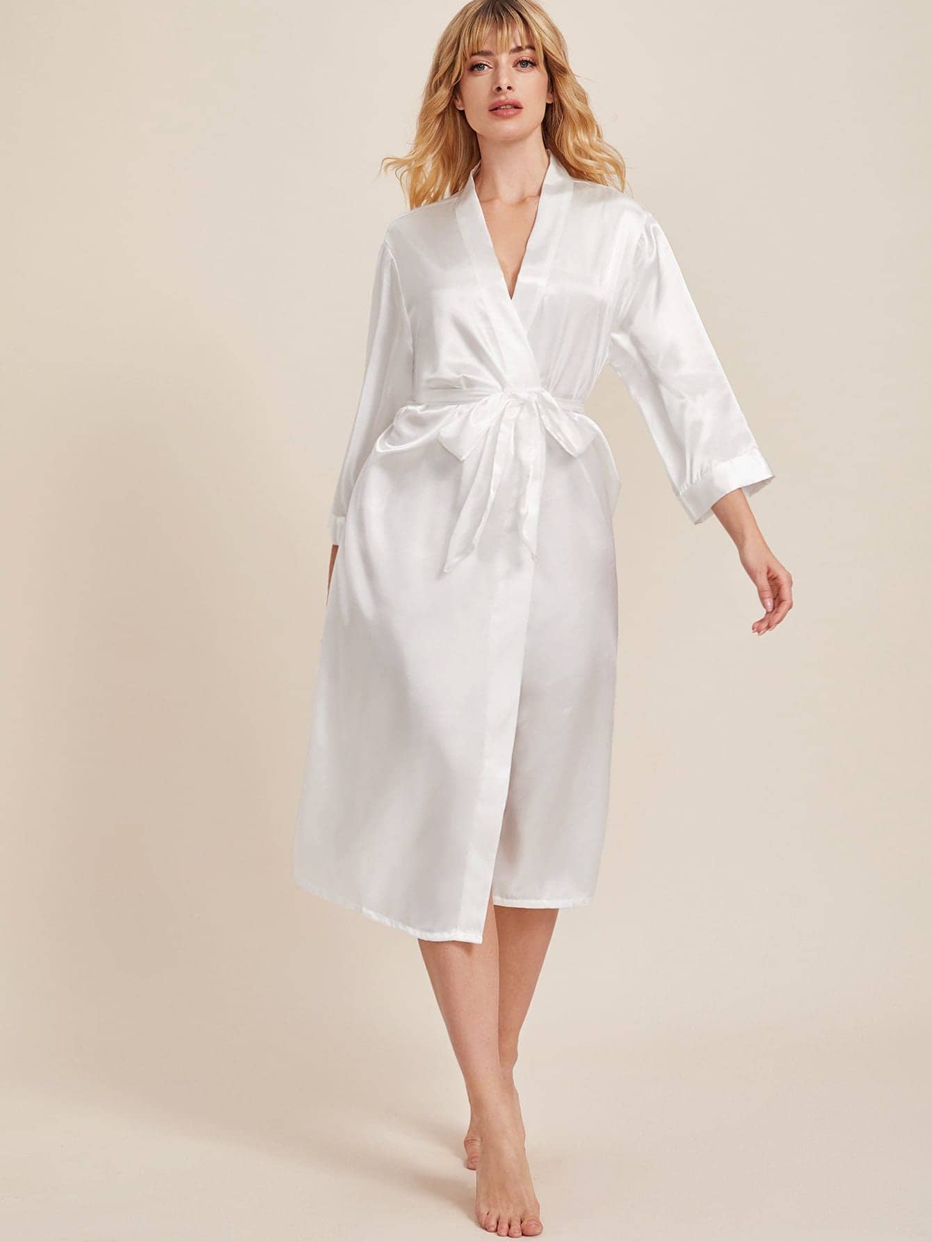 Simple Solid Bride Robe Long Sleeve V Neck Wedding Party - Temu