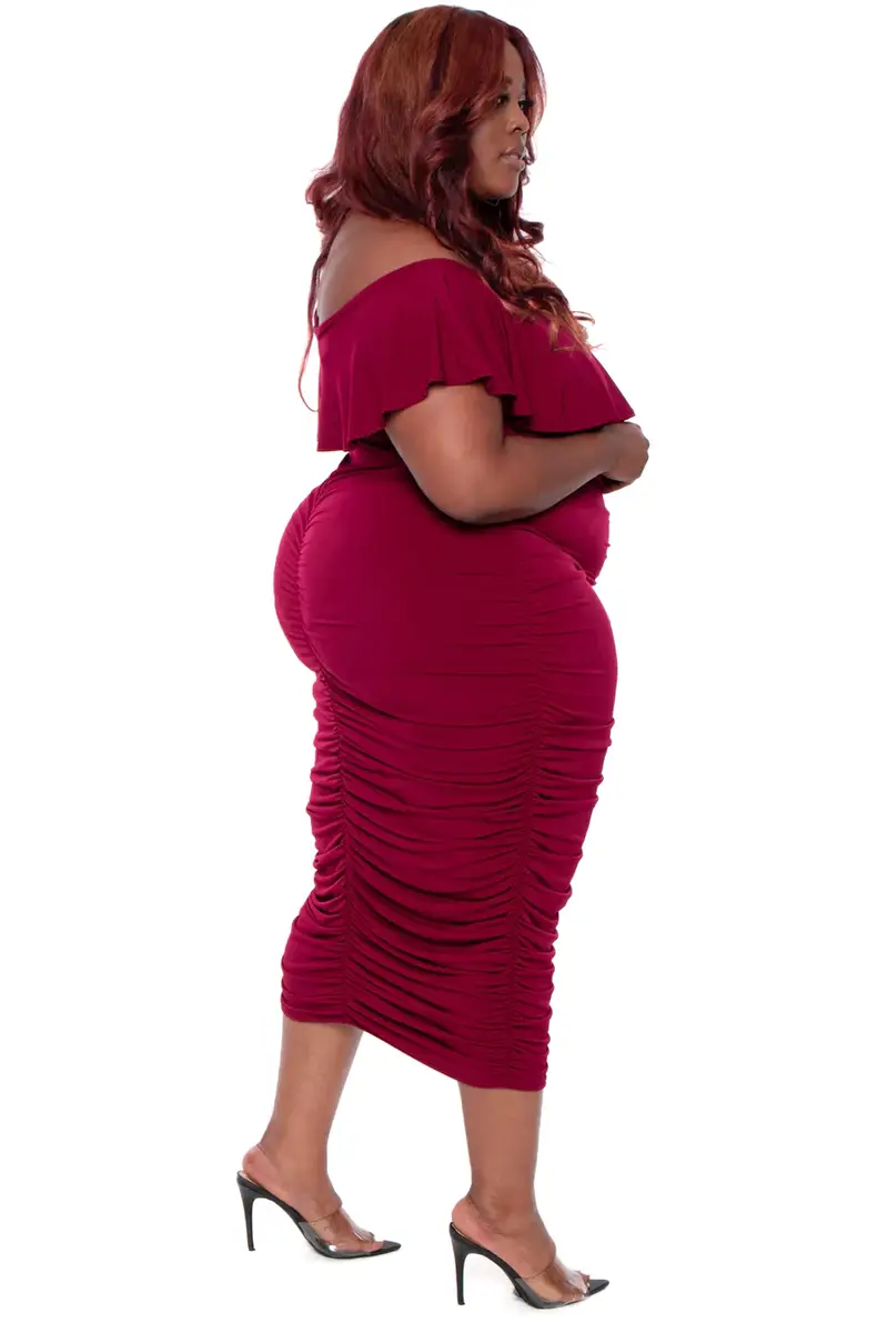 Plus Size Solid Ruched Shoulder Bodycon Maxi Dress Womens Temu