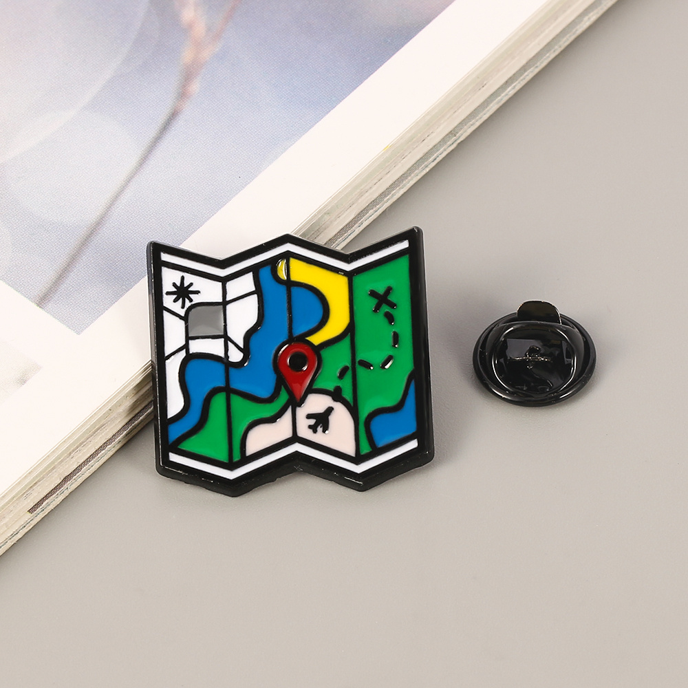 World Traveler Enamel Pin Badge Cartoon Map Design With - Temu