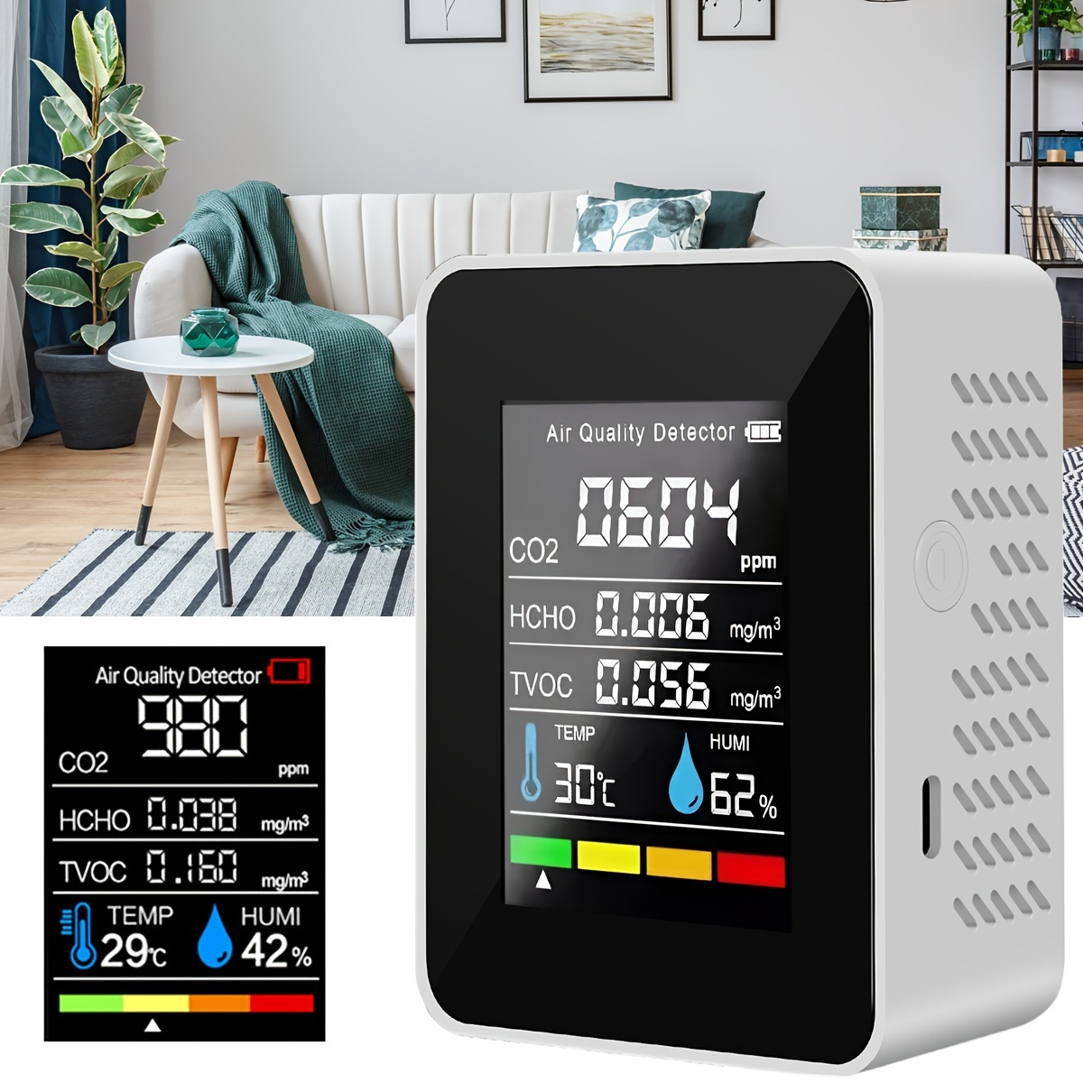 Air Quality Monitor 5 In 1 Rechargeable Carbon Dioxide Meter Electric ...