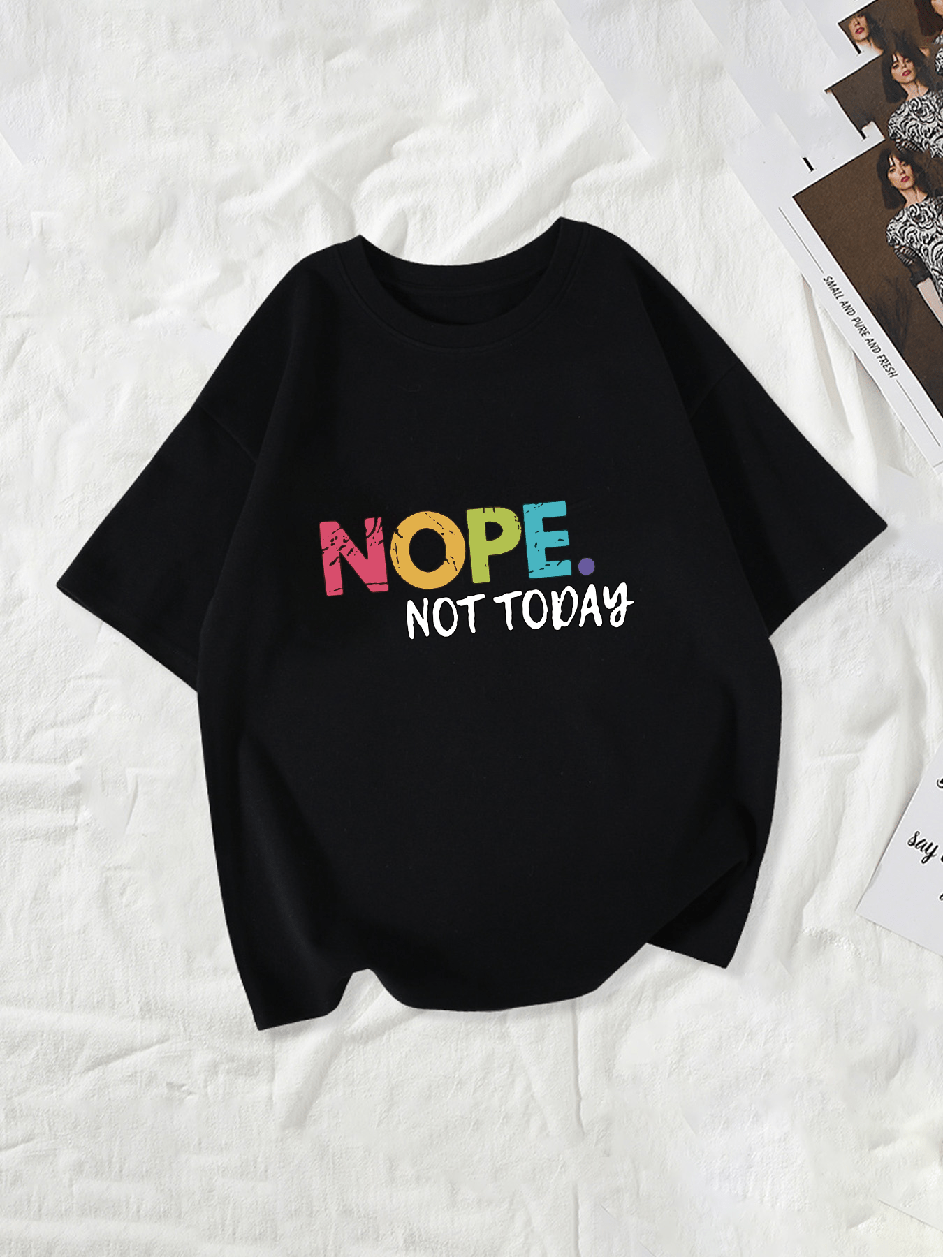 Plus Size Colorful Letter Print Short Sleeve T Shirt Womens Plus