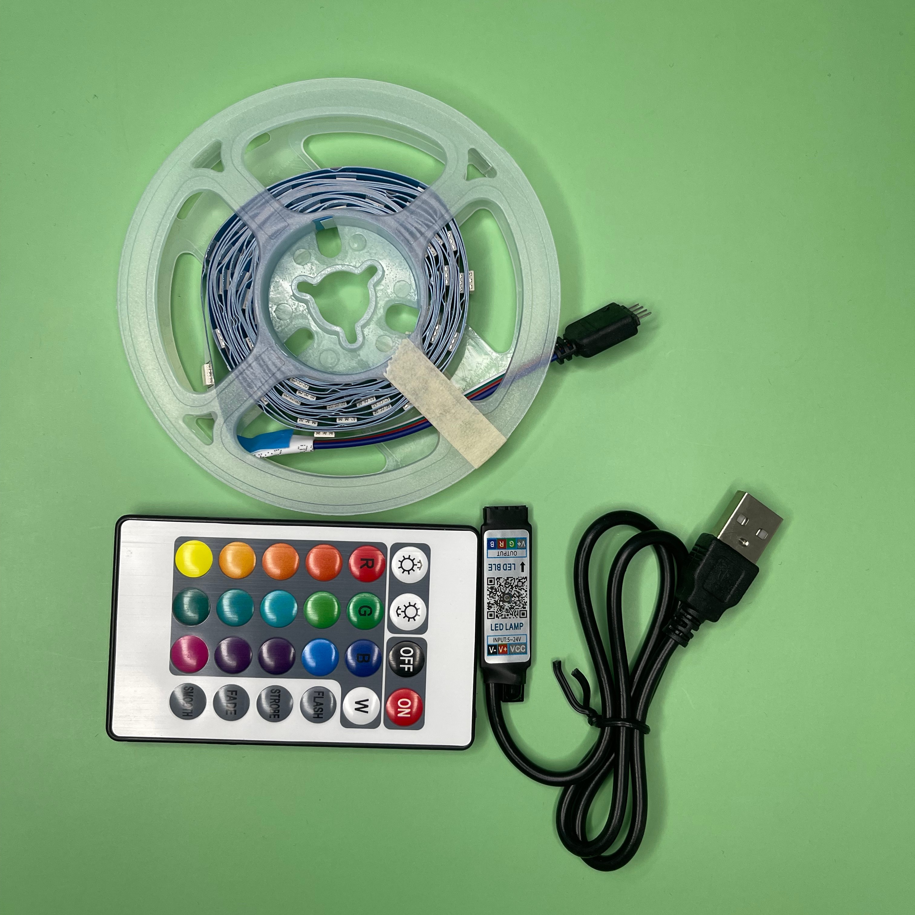 1pc Smart Rgb Led Light Strip With 24 Key Remote Control Dimmable Color ...