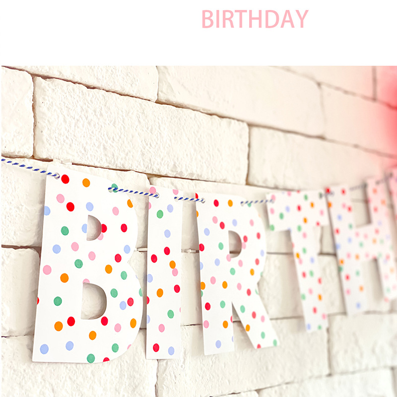 Polka Dot Birthday Pull Flag Birthday Party Decoration Happy - Temu