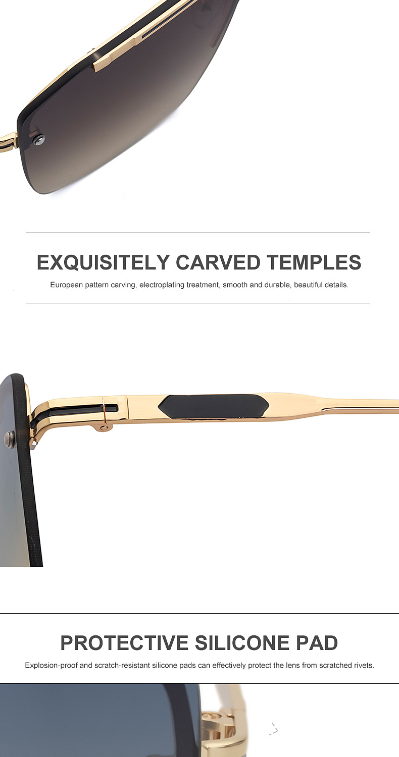 1pc new square rimless sunglasses mens 2022 fashion vintage design big ...