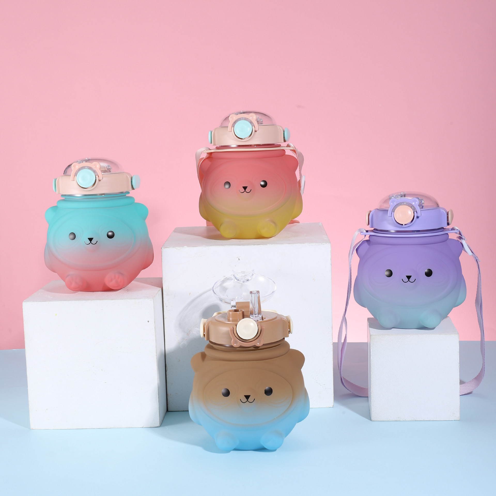 1l 32oz Cute Kawaii Water Bottle With Straw And Strap Portable Leak ...