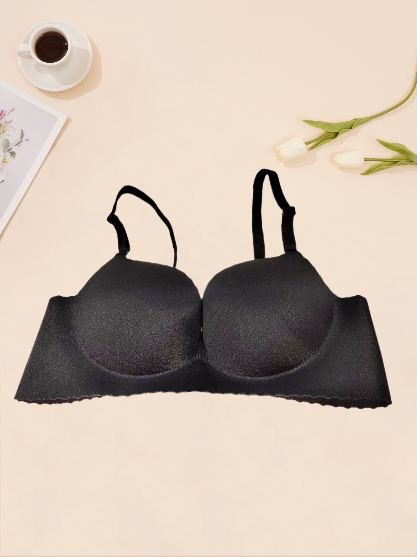 solid glossy wavy trim bras comfy t shirt - Temu Australia