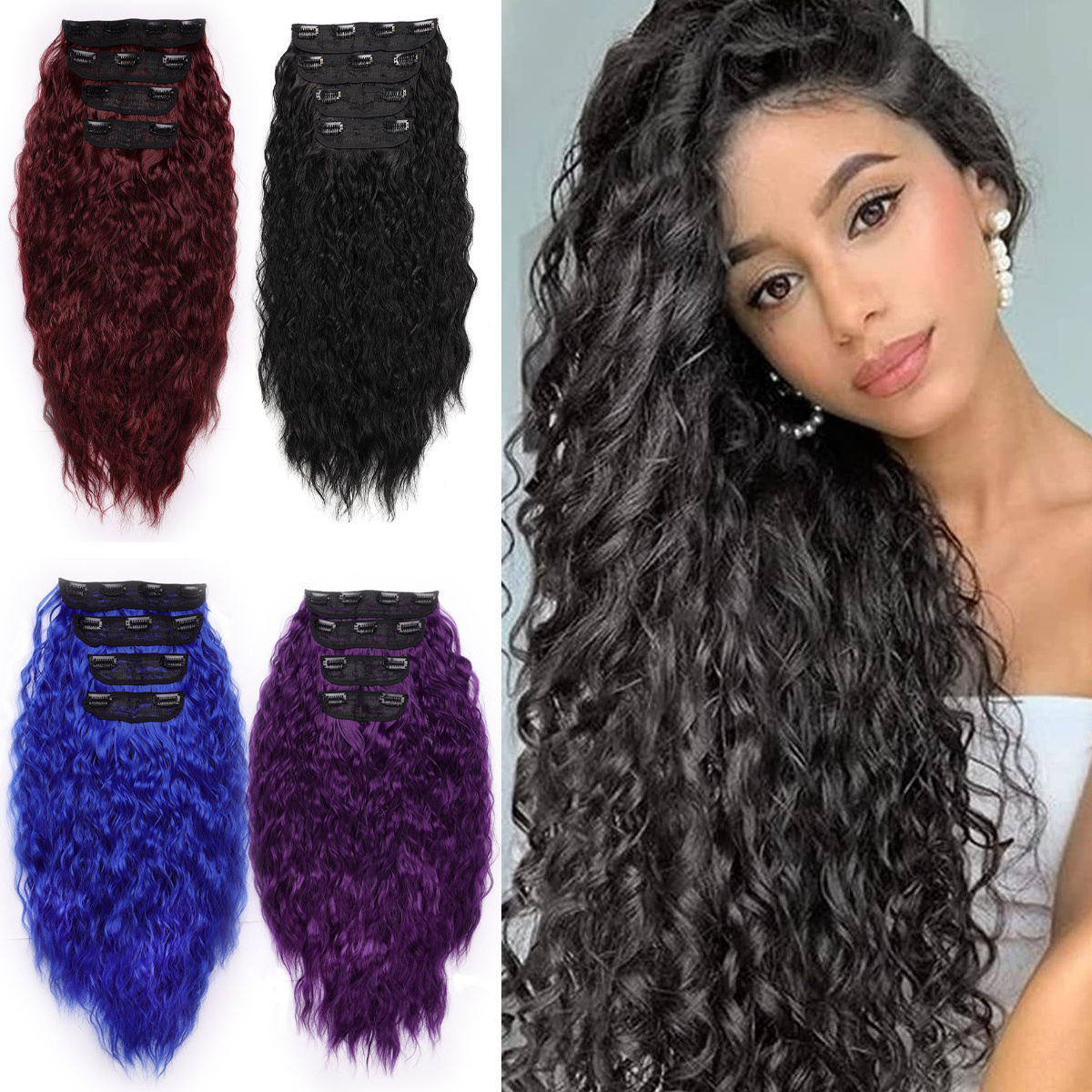 Synthetic Clip In Curly Hair Extensions 11 Clips Corn Wave - Temu Australia