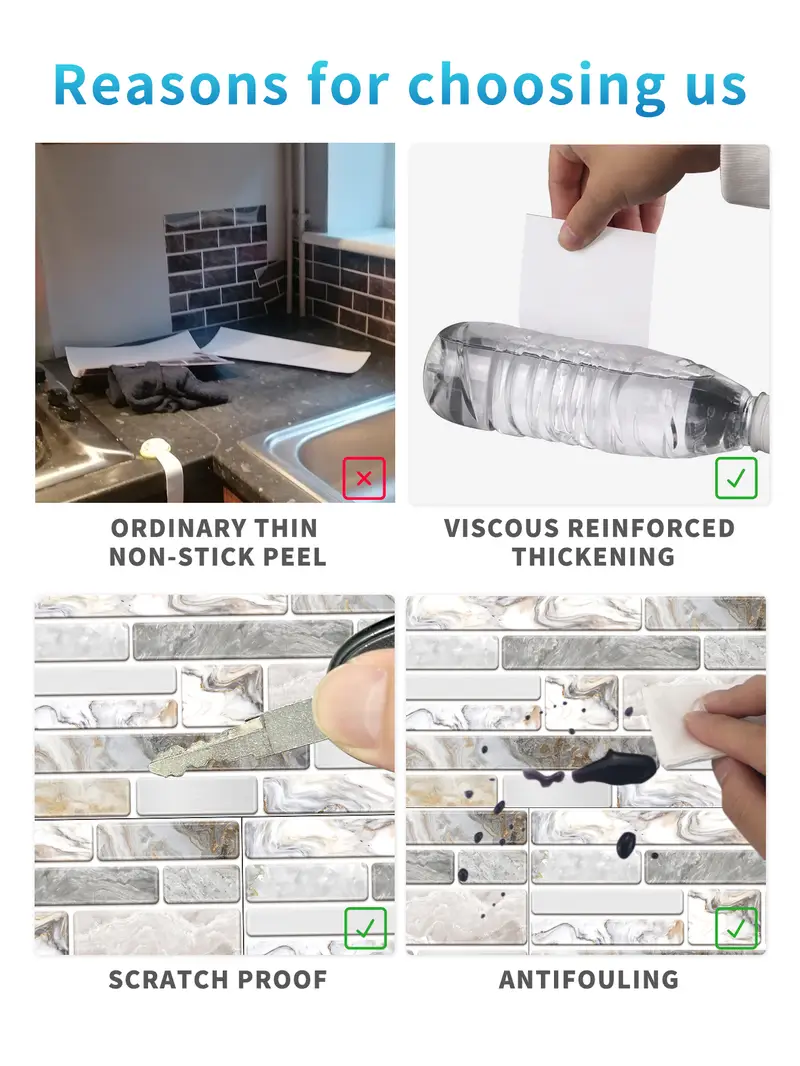 5pcs 장식 직사각형 주방 타일 스티커 3d Backsplash 껍질과 스틱 스티커 방수 자체 접착 홈 장식 벽 스티커