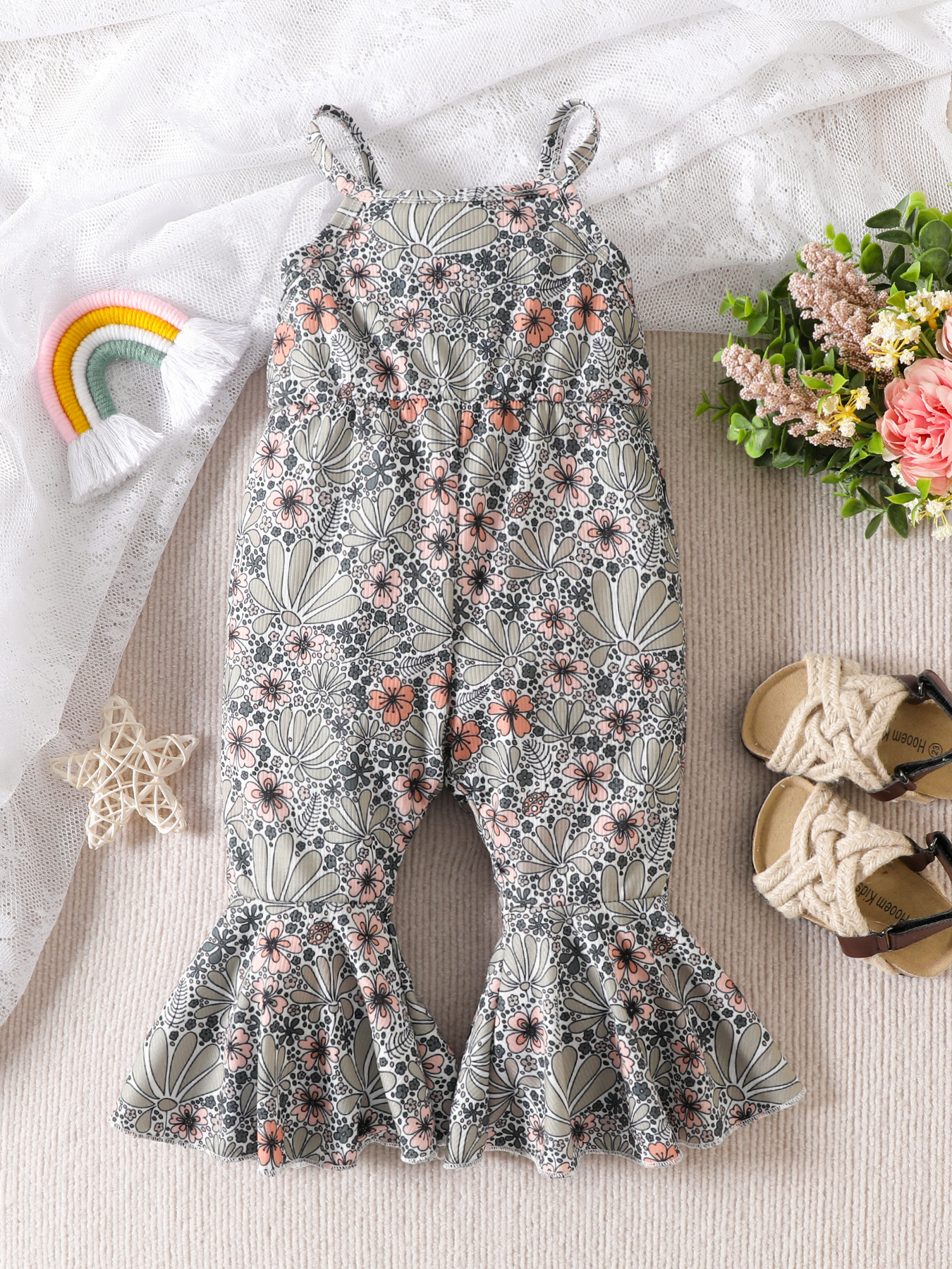 Girls Kids Bow Pattern Sleeveless Shoulder Cami Flare Leg - Temu Australia