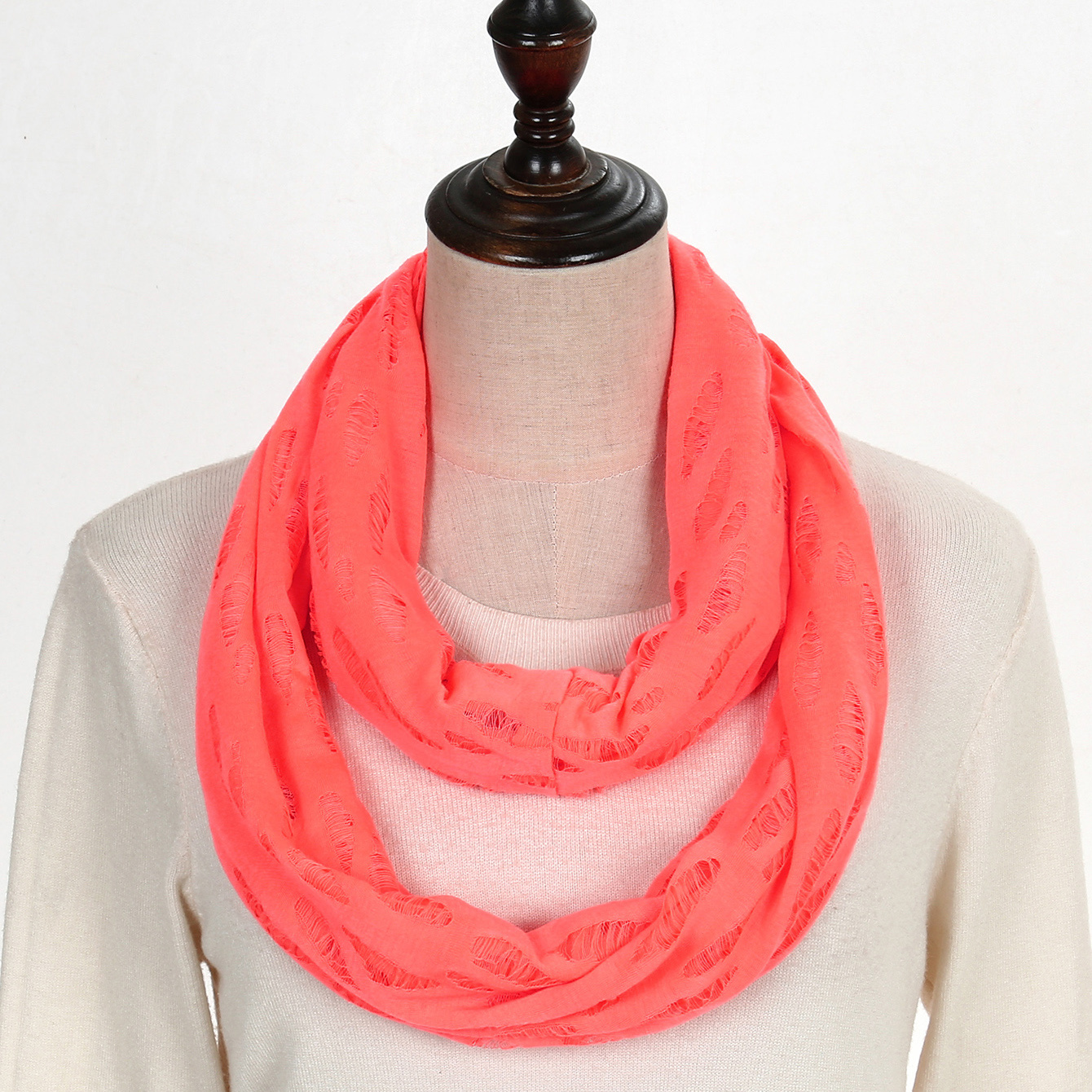 solid color ripped holes scarf women warm neckerchief - {region_name}