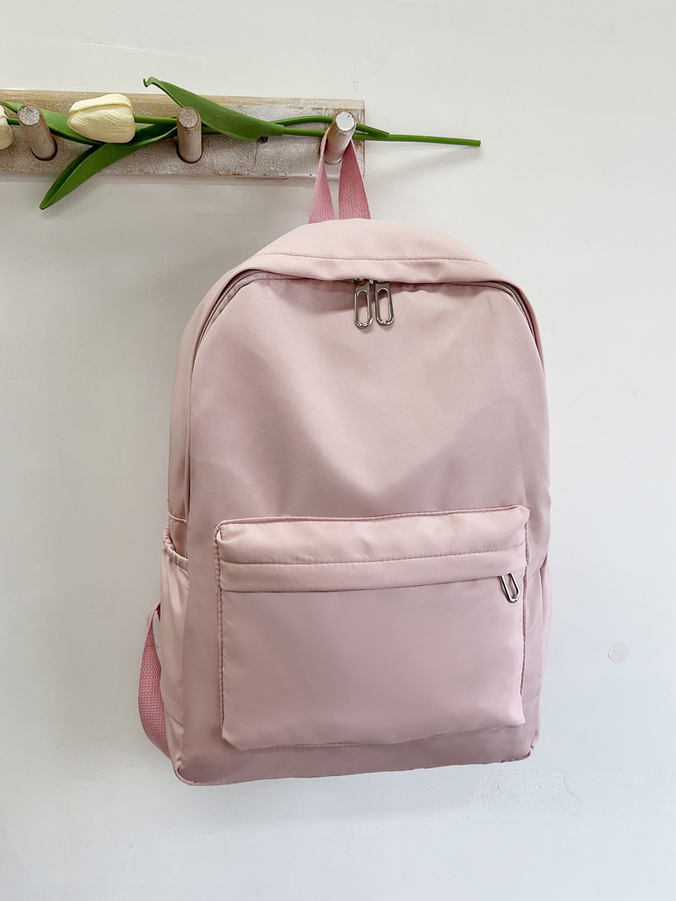 Mochila Simple De Color Sólido Mochila Informal Versátil Con