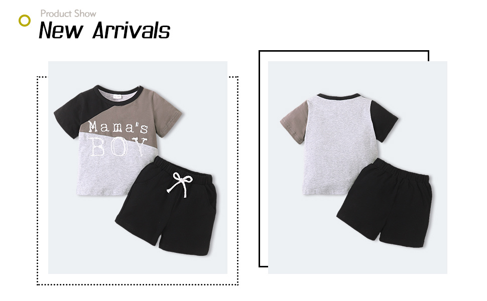Boys "mama's Boy" Color Block Outfit Short Sleeves Round - Temu