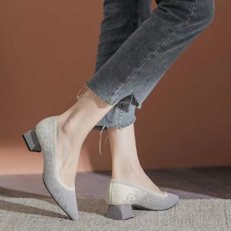 Women's Pointed Toe Chunky Heeled Pumps Low Heel Flying - Temu United ...