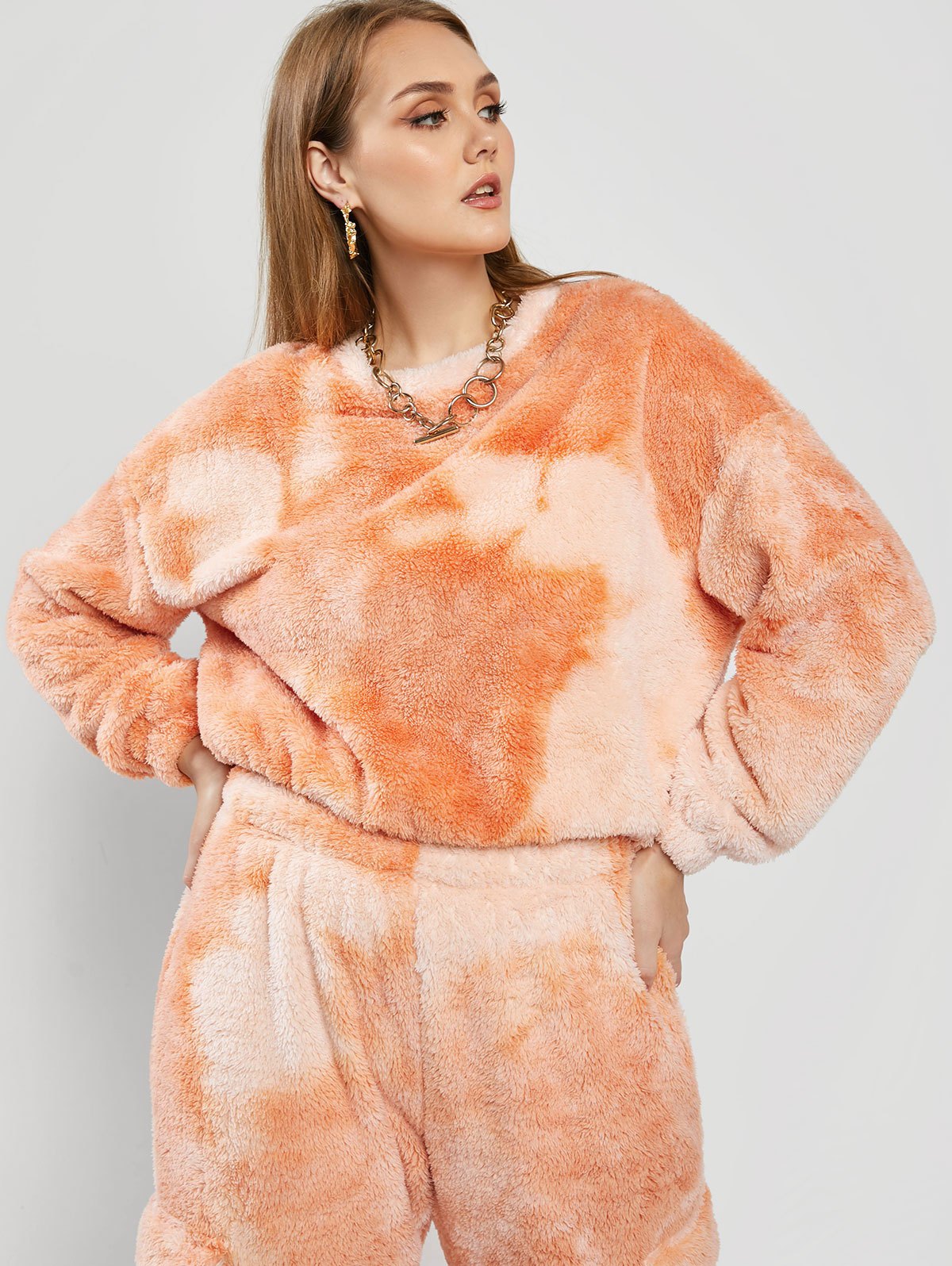 Plus Size Ombre Teddy Pull Sweatshirt Women's Plus Round - Temu New Zealand