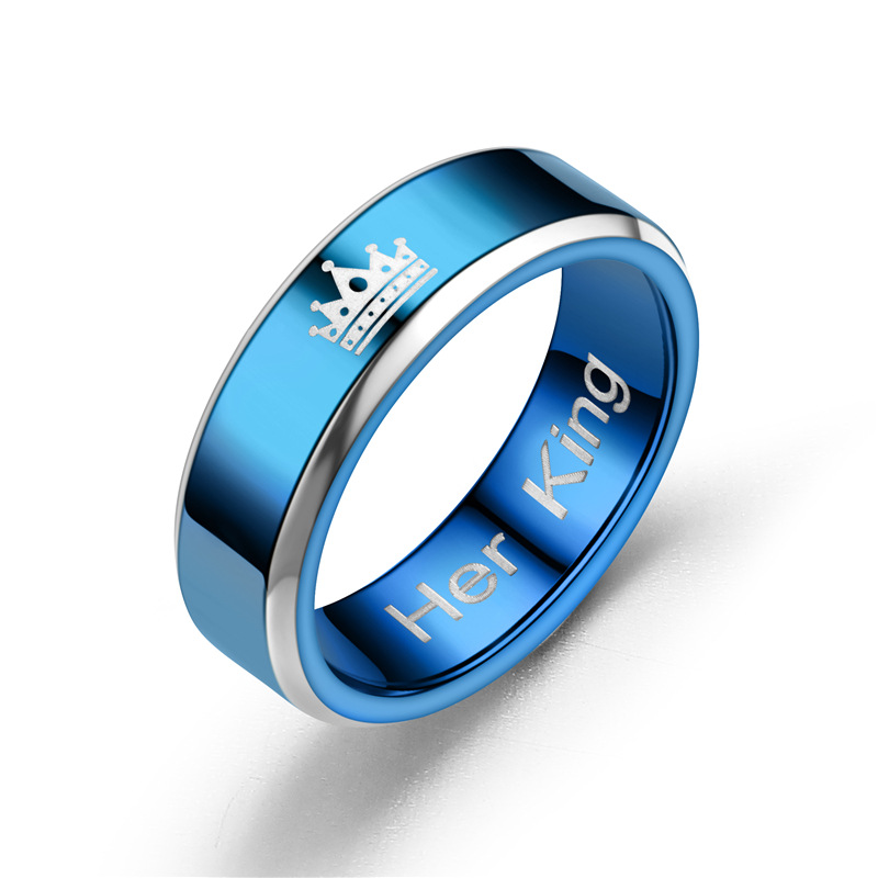 1pc Fashion Blue Stainless Steel Couple Polished Ring Wedding Band ...