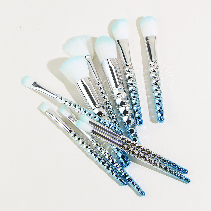 10pcs Honeycomb Blue Gradient Colors Makeup Brushes Set Professional ...